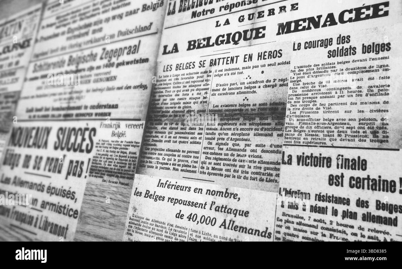 WWI newspaper articles in French of Belgian papers reporting news about ...