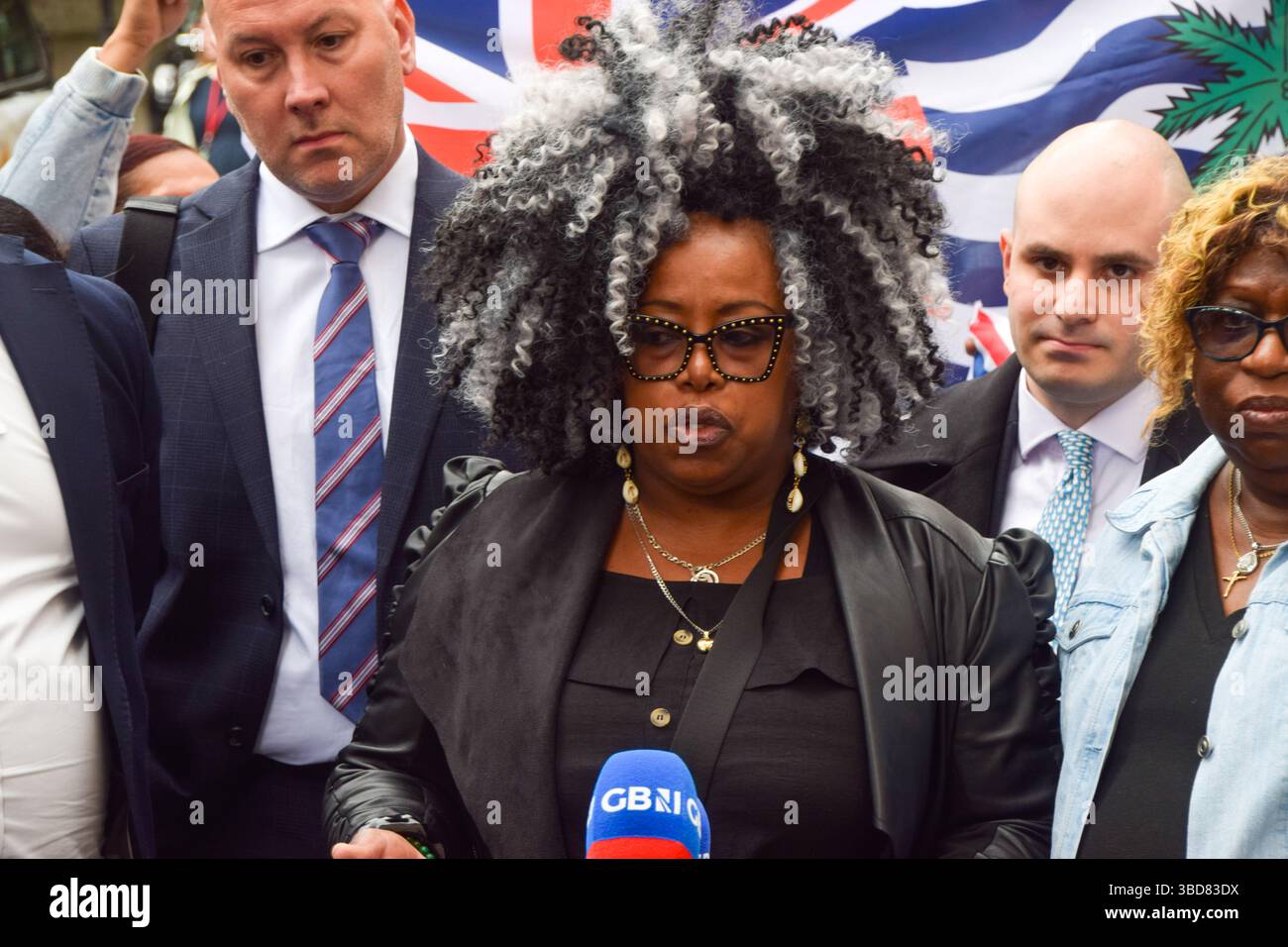 London, UK. 22nd May 2025. Bertrice Pompe gives a statement outside the ...