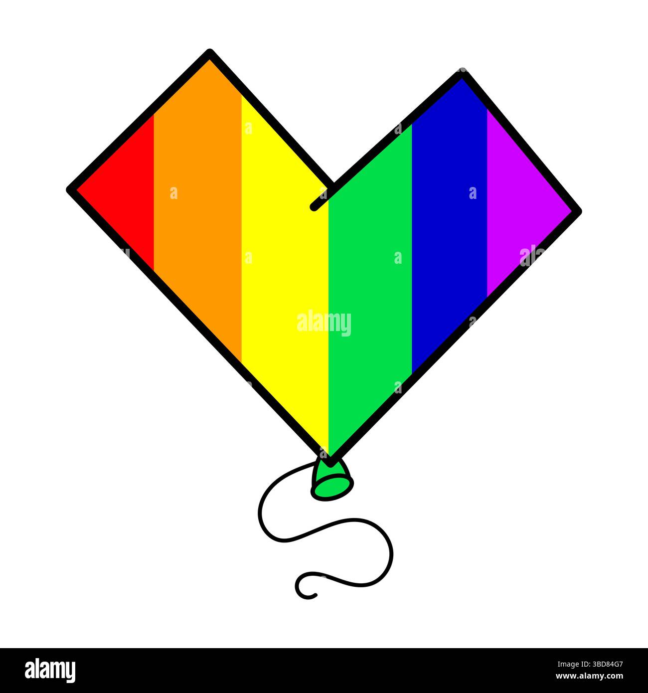 Rainbow Heart Kite. This is a illustration of a kite shaped like a heart, divided into six ...