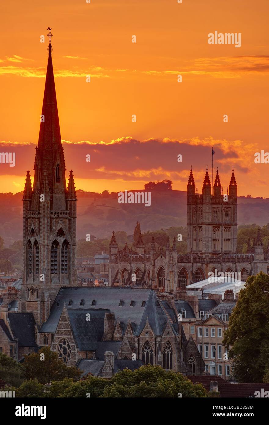 Bath skyline sunset with passing GWR trains. Key places in the skyline ...