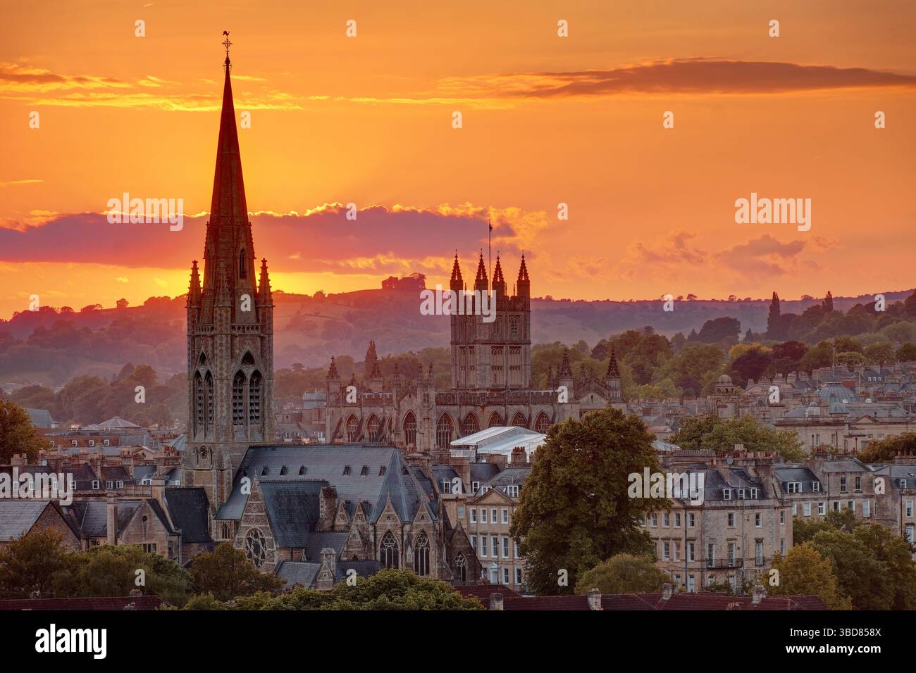 Bath skyline sunset with passing GWR trains. Key places in the skyline ...