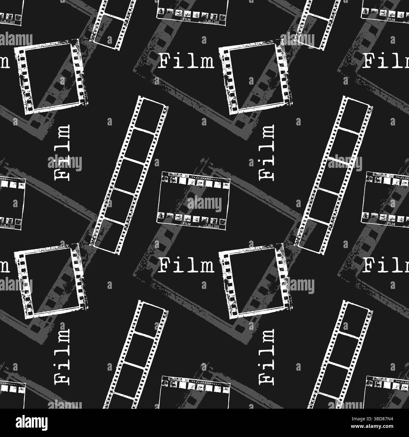 Seamless pattern with film frame prints, vintage grunge dark background ...