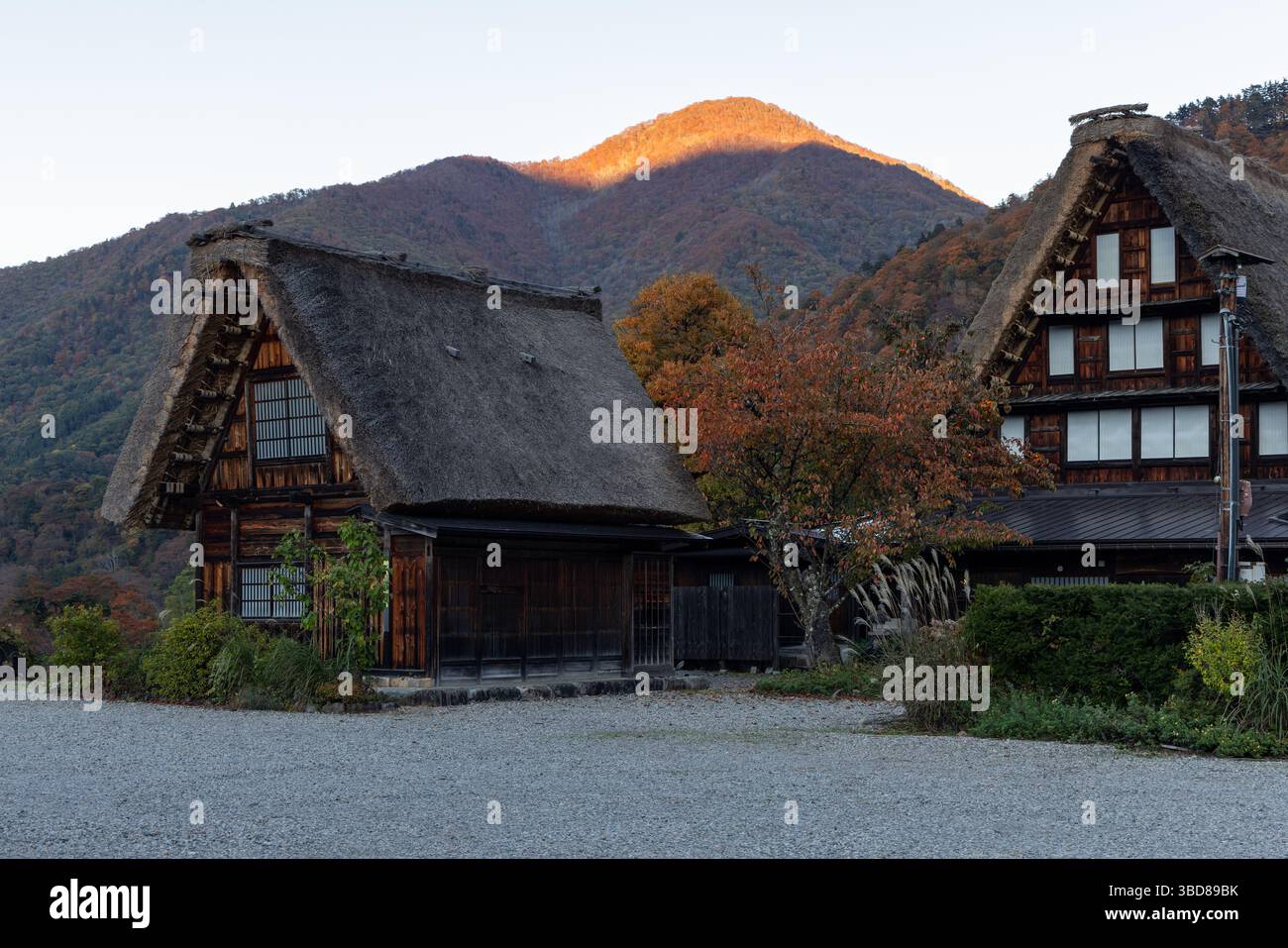 Traditional gassho style houses in Shirakawa Go Japan illuminated by ...