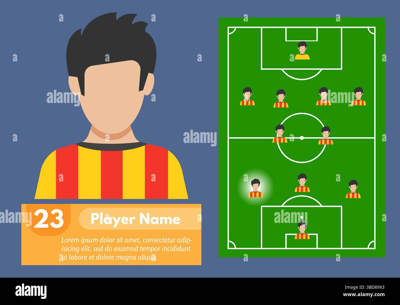 Profile of the football player and his place on the football field ...