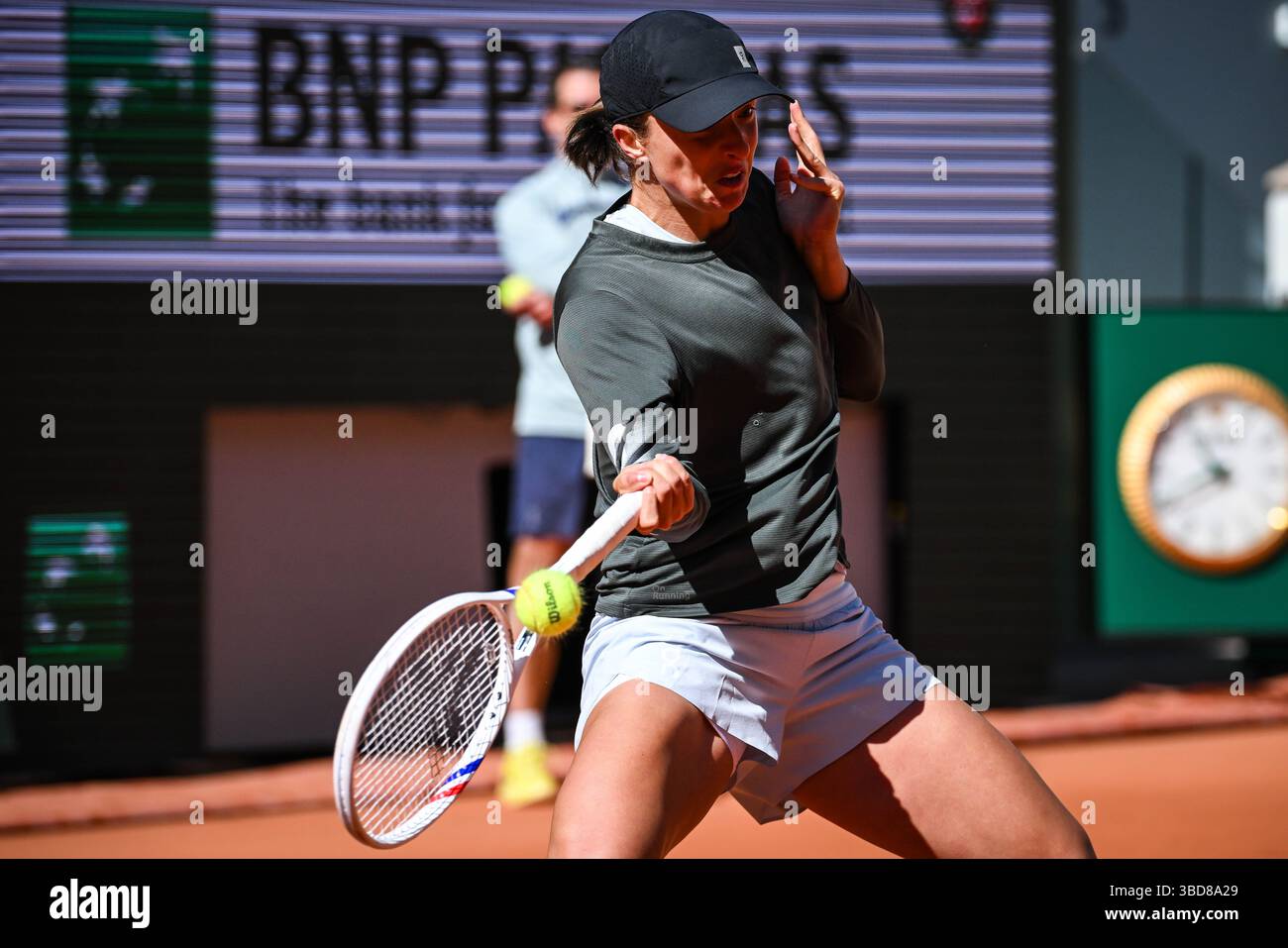 Iga SWIATEK of Poland during a training session of Roland-Garros 2025, French Open, Grand Slam ...