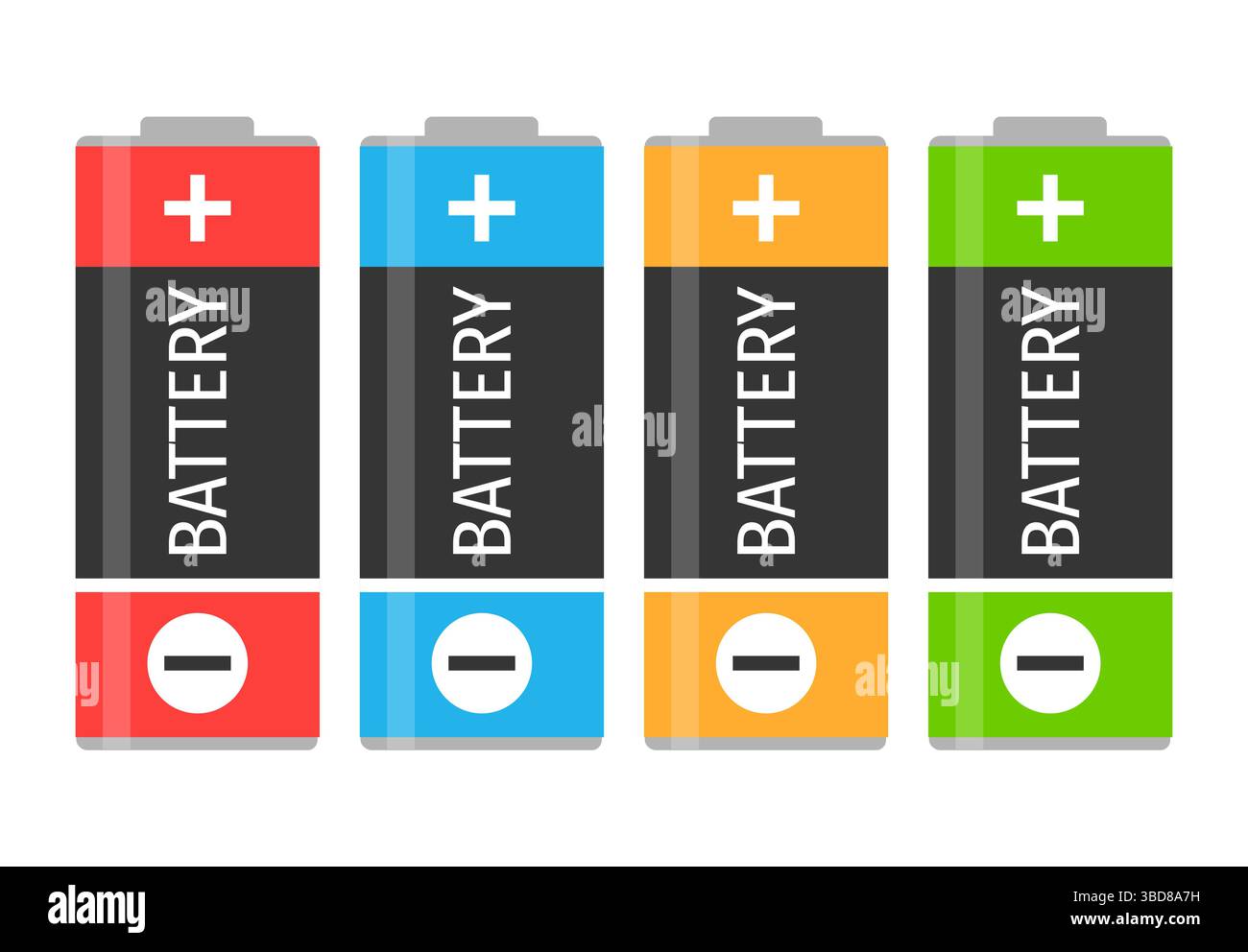 A set of four colorful batteries. Vector illustration Stock Vector ...