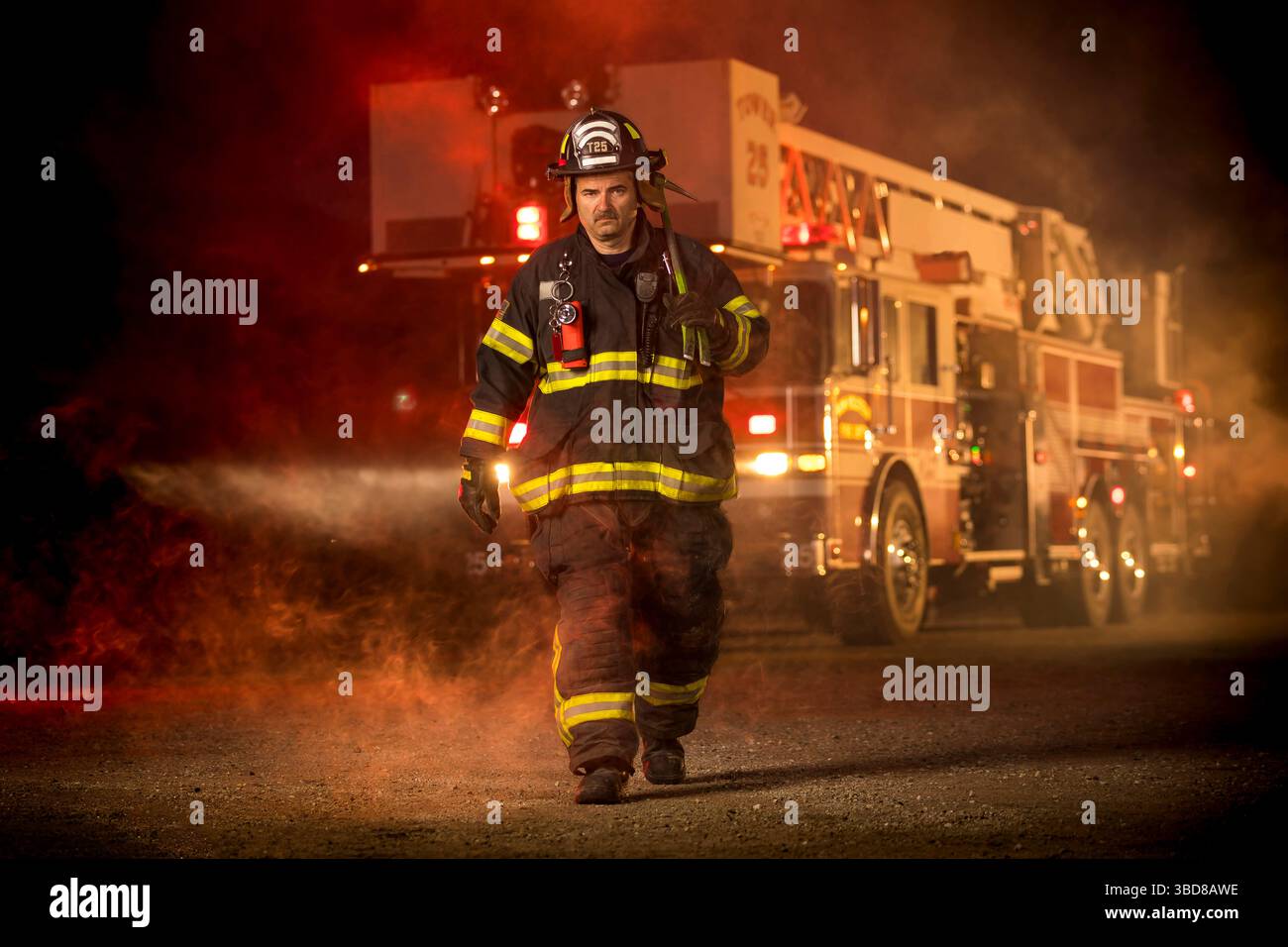 Firefighter and his fire engine, New Holstein, Wisconsin, USA Stock ...
