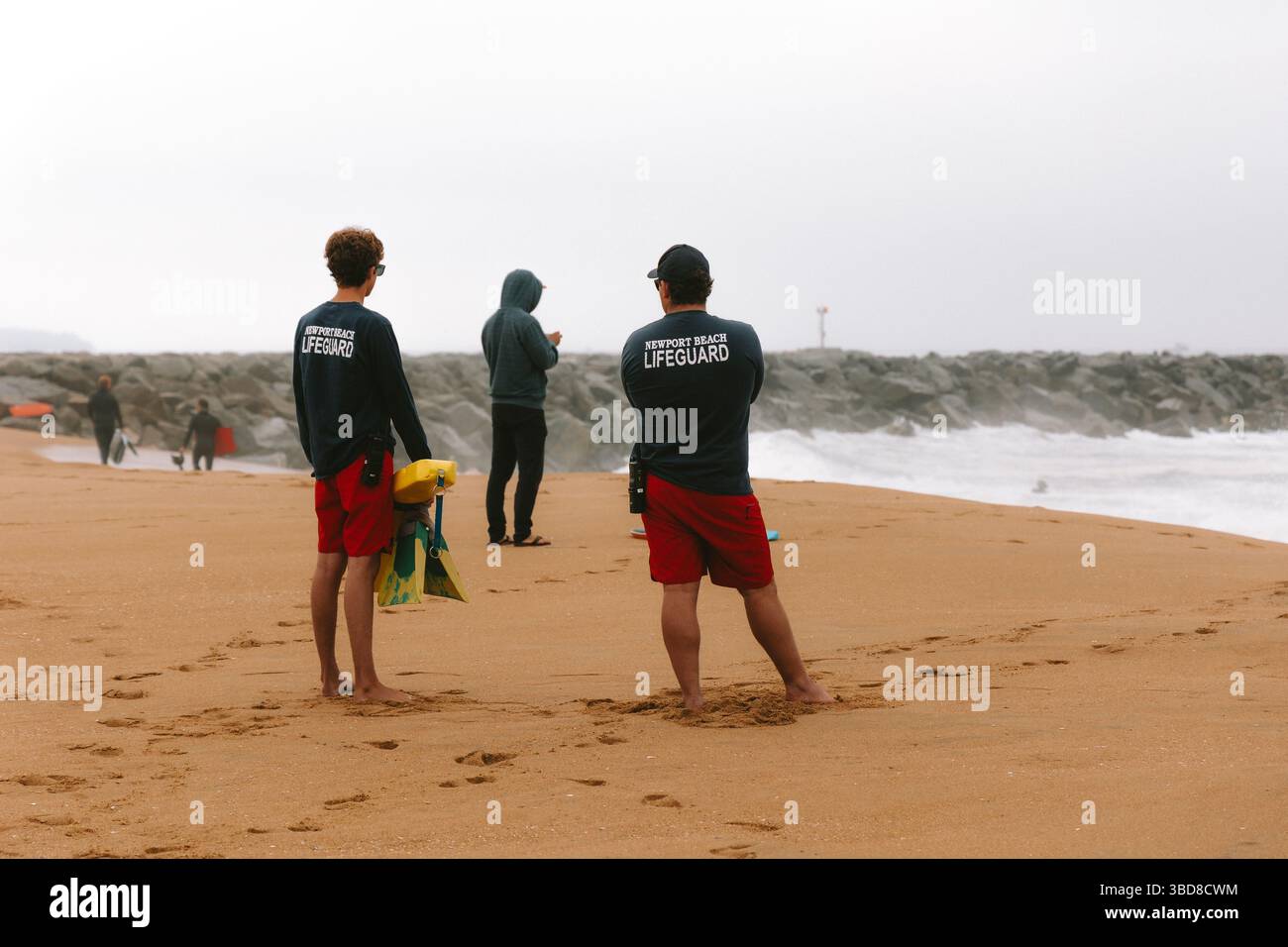 Newport Beach Lifeguards watching surf line up at the Wedge, Newport ...