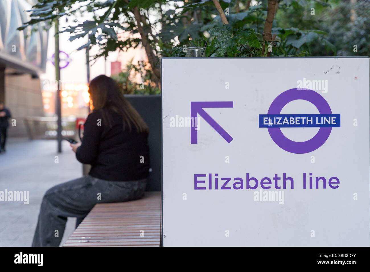 Tube line signage for the Elizabeth Line in purple, with the iconic ...