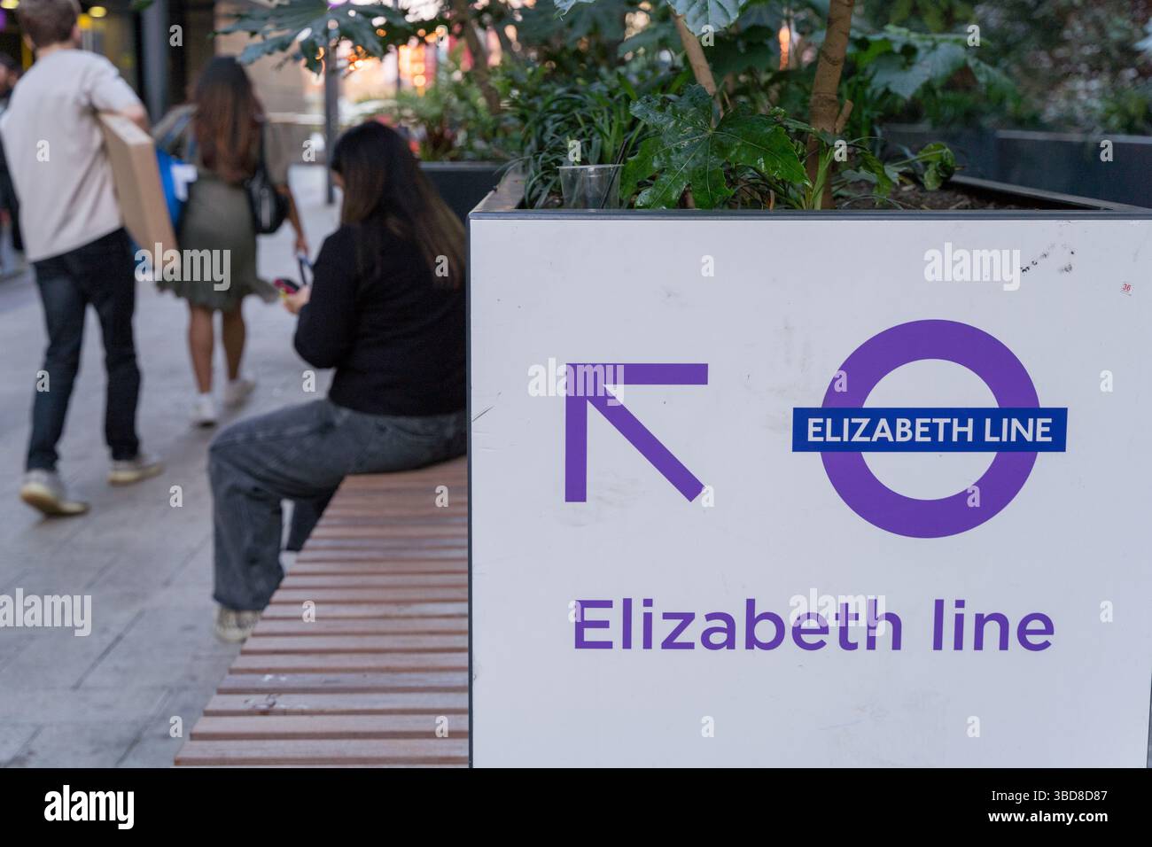 Tube line signage for the Elizabeth Line in purple, with the iconic ...