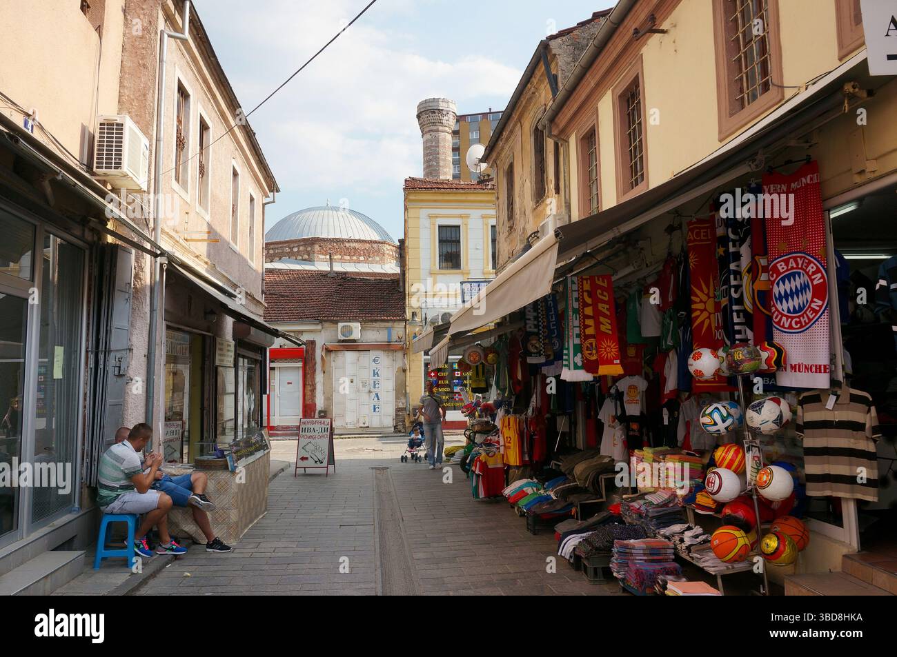 Street in Old Bazaar, Hadzi Mahmud Bey Mosque in background. Bitola ...