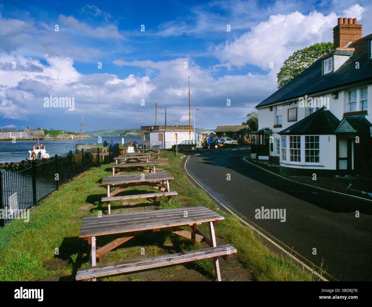 View ESE of the Edgcumbe Arms, the slipway & 6pm ferry to Plymouth ...