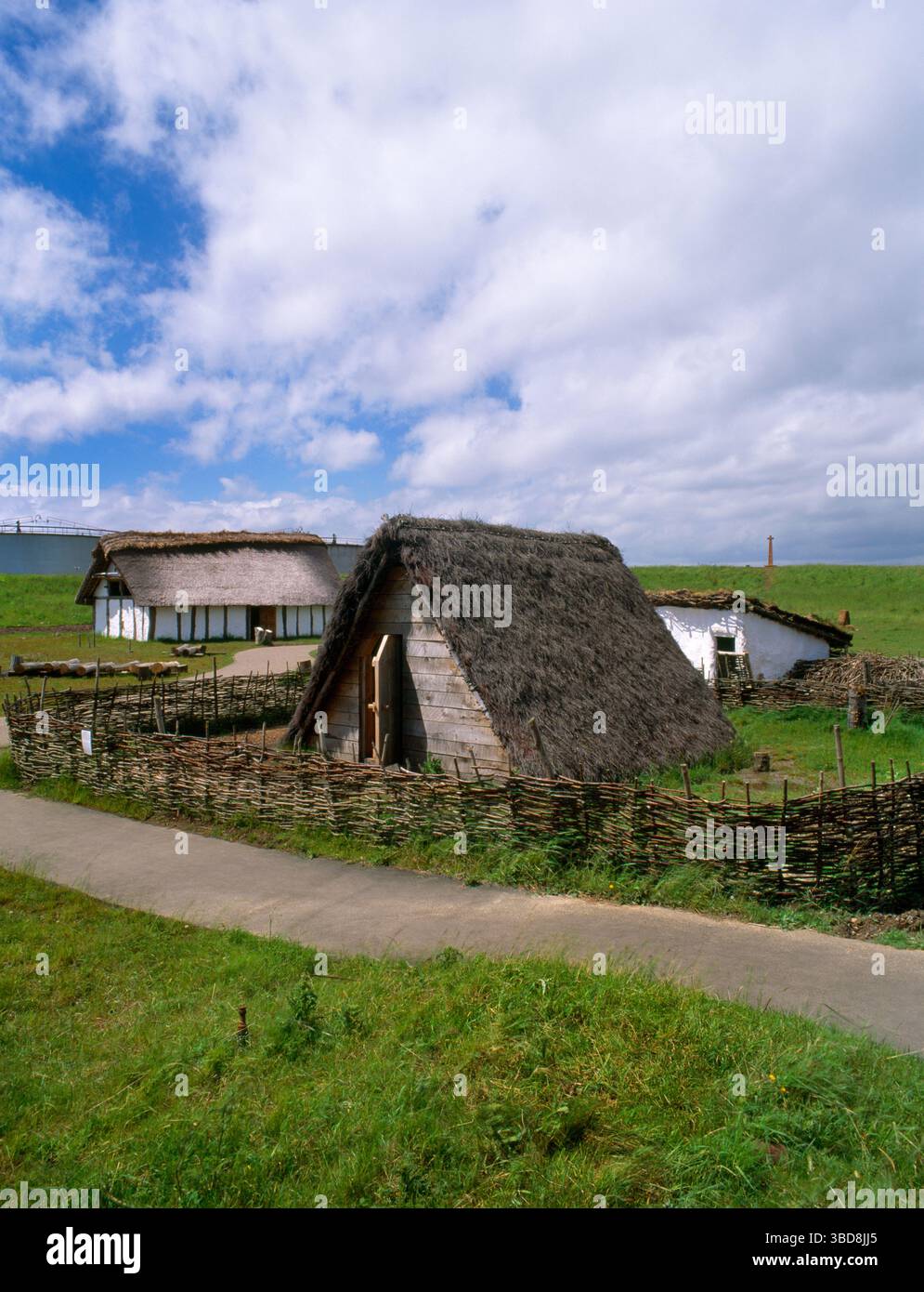 View WNW of the reconstructed grubenhaus & Thirlings Hall at Bede's ...