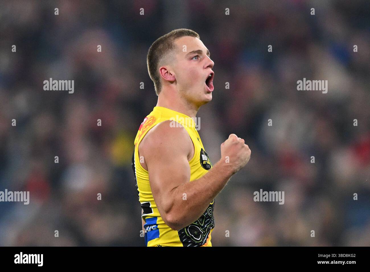Melbourne, Australia. 23rd May, 2025. Sam Lalor of Richmond reacts ...