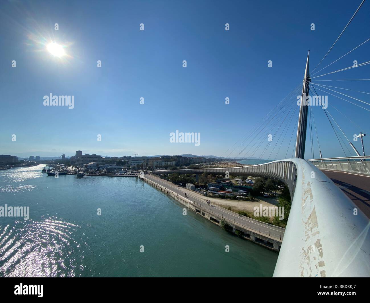 Modern cable-stayed bridge Ponte del Mare in Pescara, Italy, spanning ...