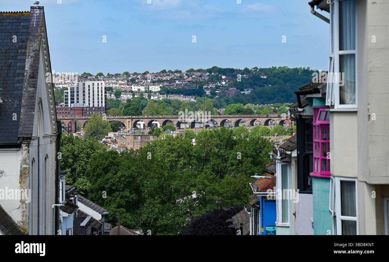 The railway viaduct across the city of Brighton seen from the Hanover ...