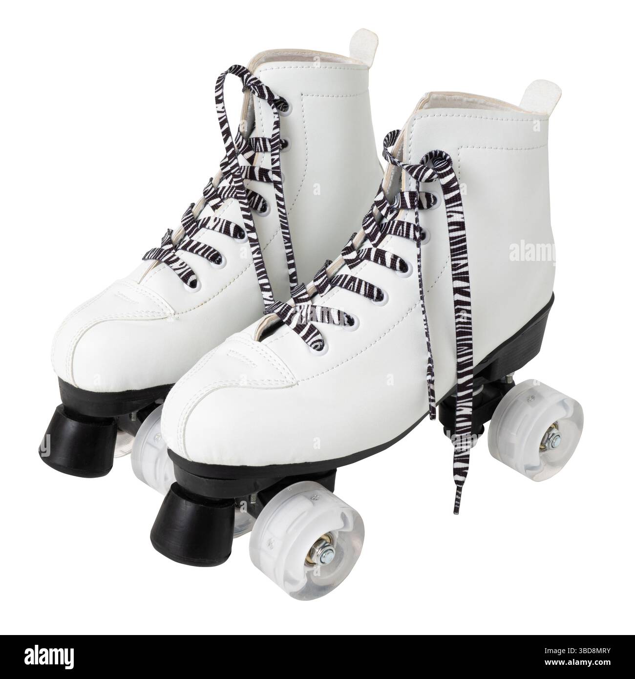 Vintage white roller skates with black and white striped laces Stock ...