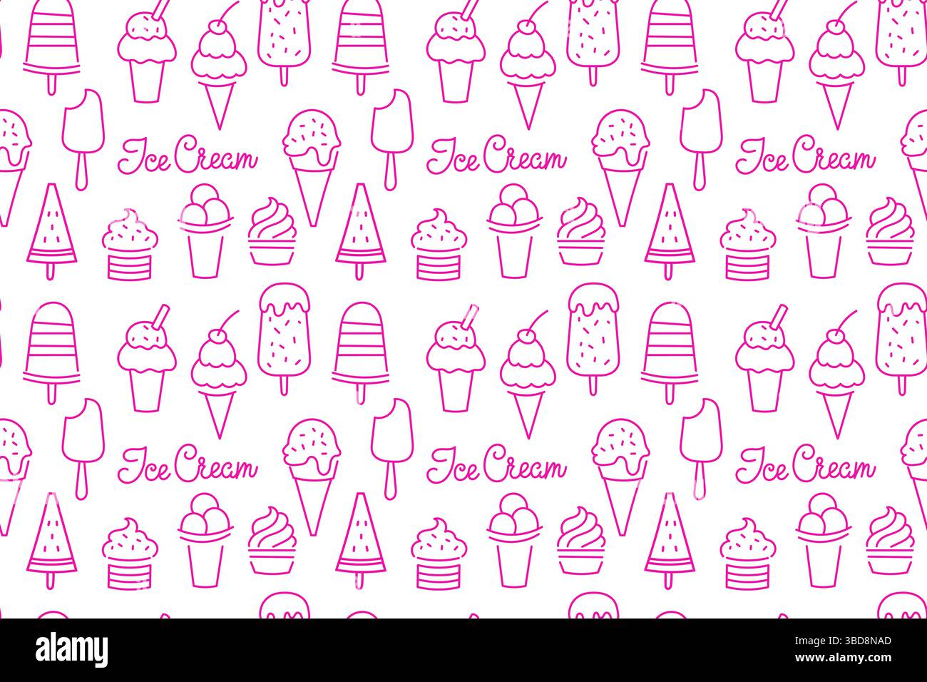 Colorful ice cream patterns featuring cones, sundaes, and popsicles on ...