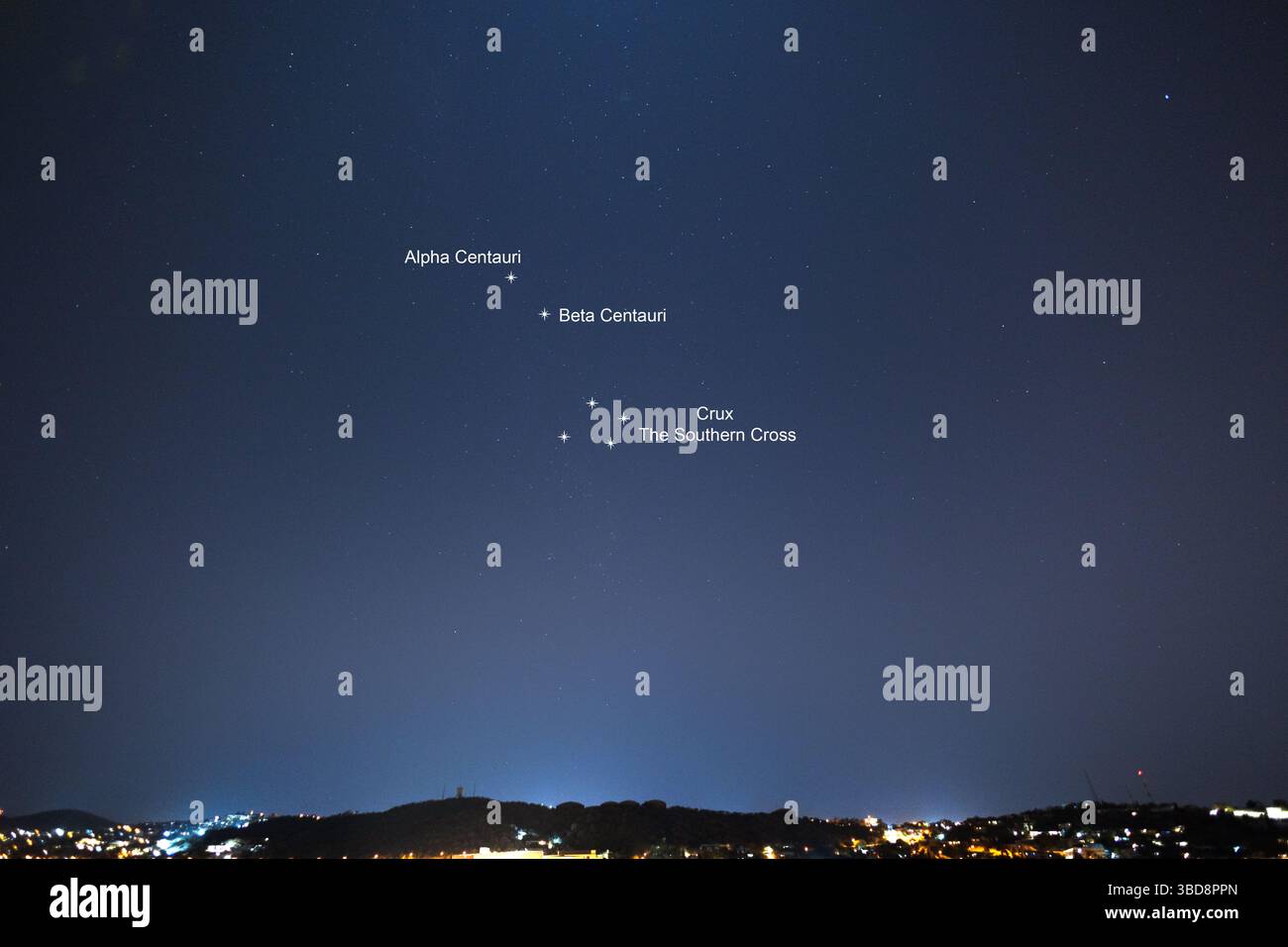A real night scene over the city Windhoek, Namibia with starry sky ...