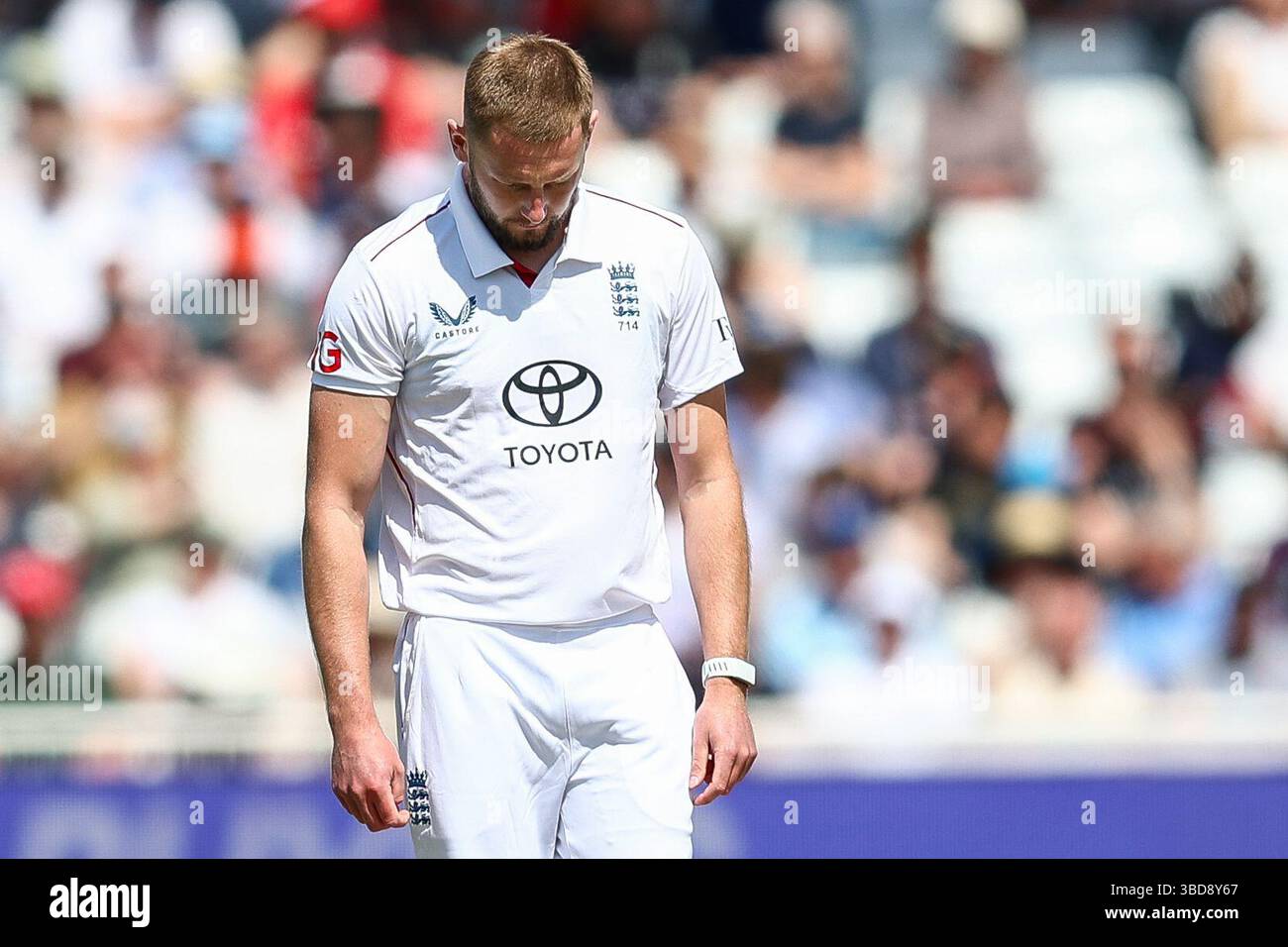 Nottingham, UK. 23rd May, 2025. #37, Gus Atkinson of England is deep in ...