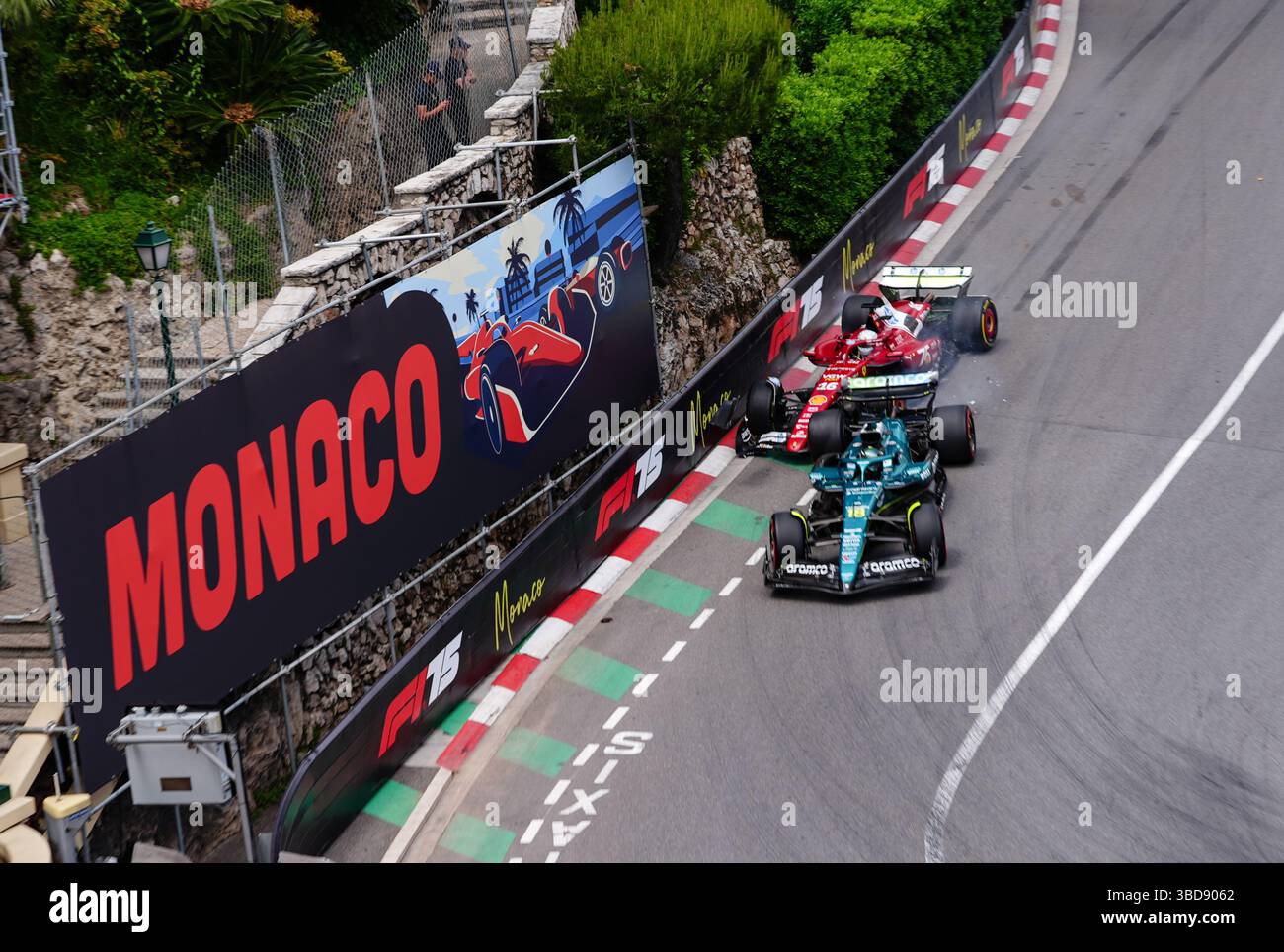 Ferrari's Charles Leclerc collides with Aston Martin's Lance Stroll ...