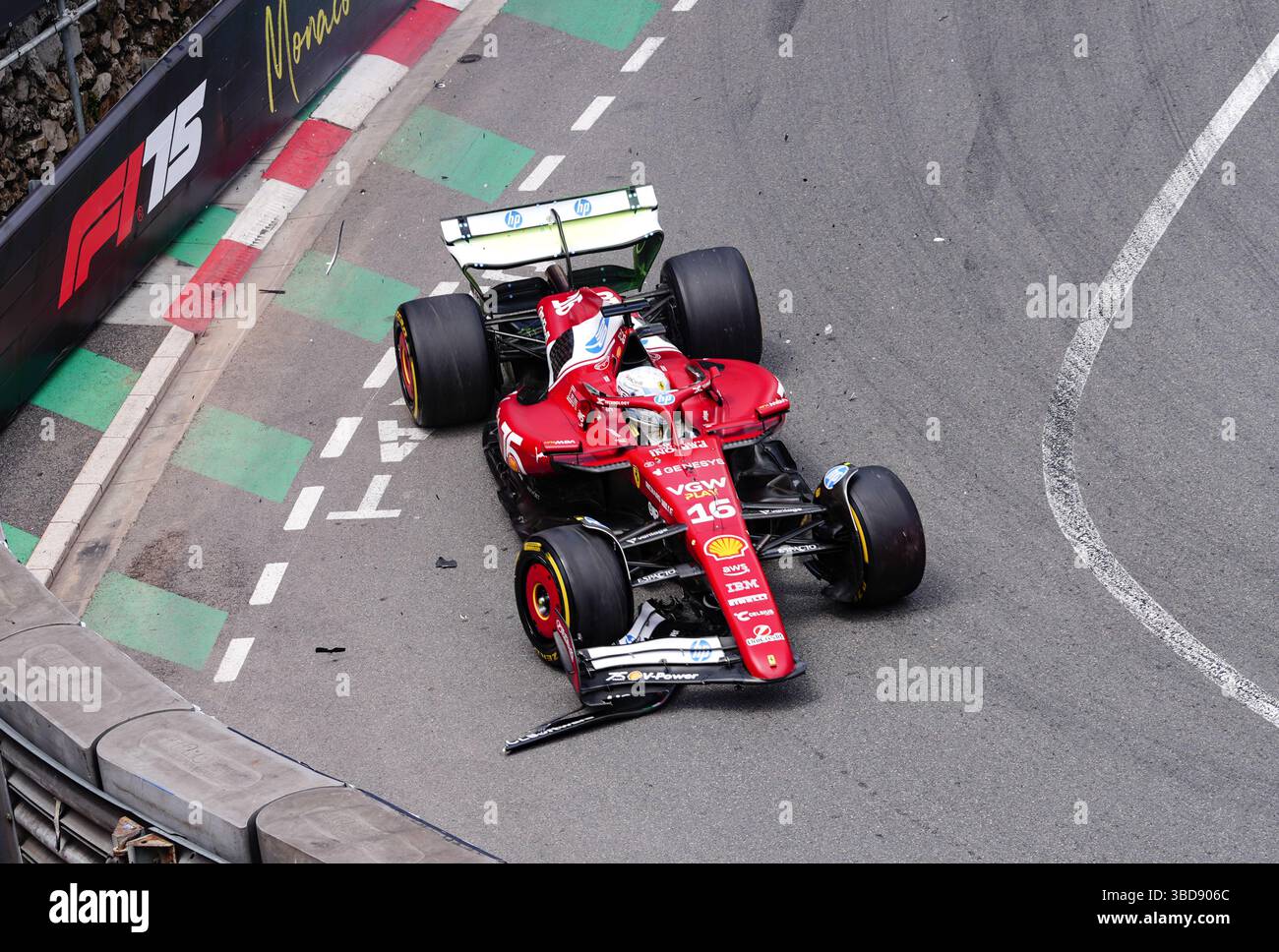 Ferrari's Charles Leclerc after colliding with Aston Martin's Lance ...