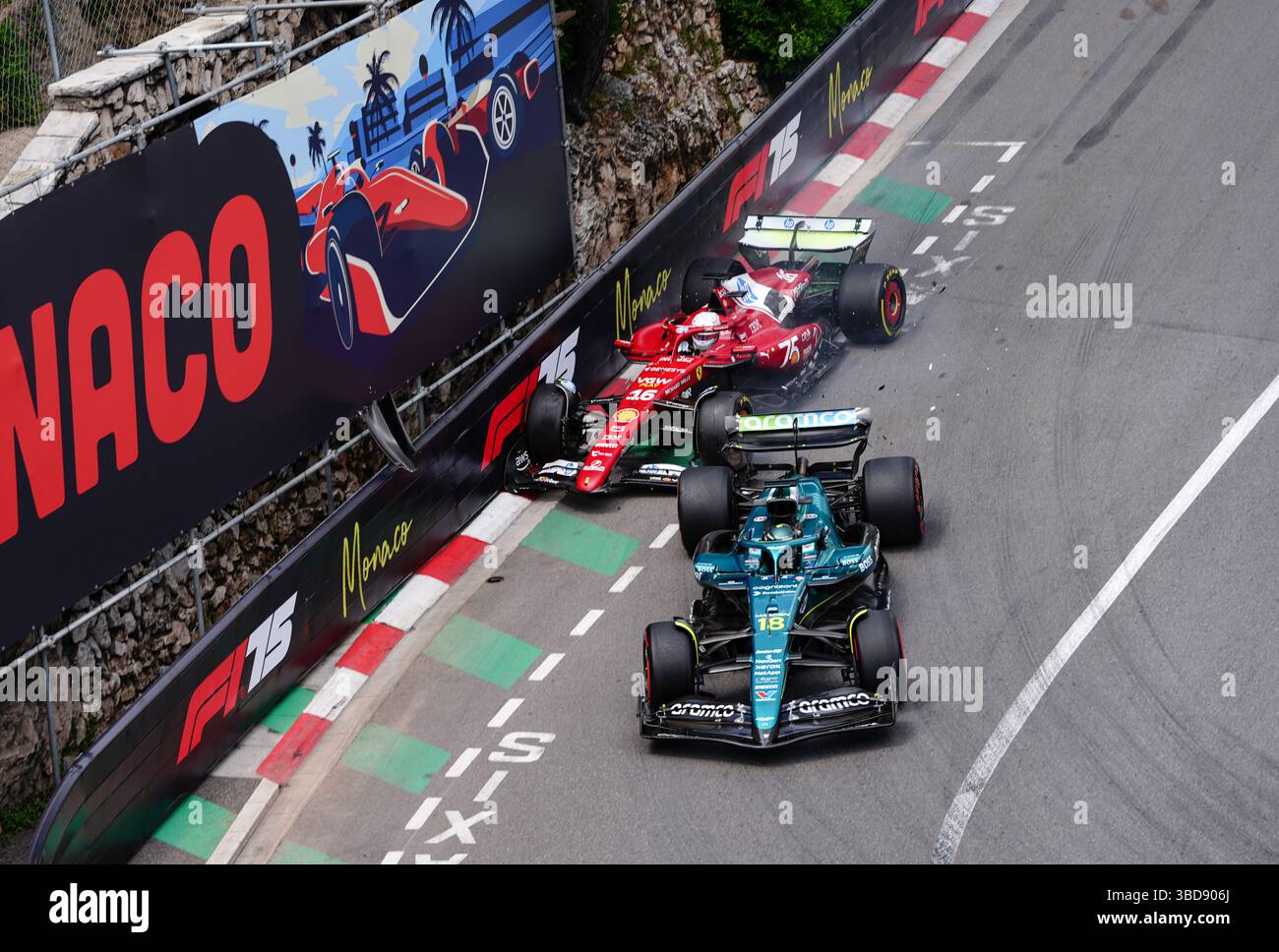 Ferrari's Charles Leclerc collides with Aston Martin's Lance Stroll ...