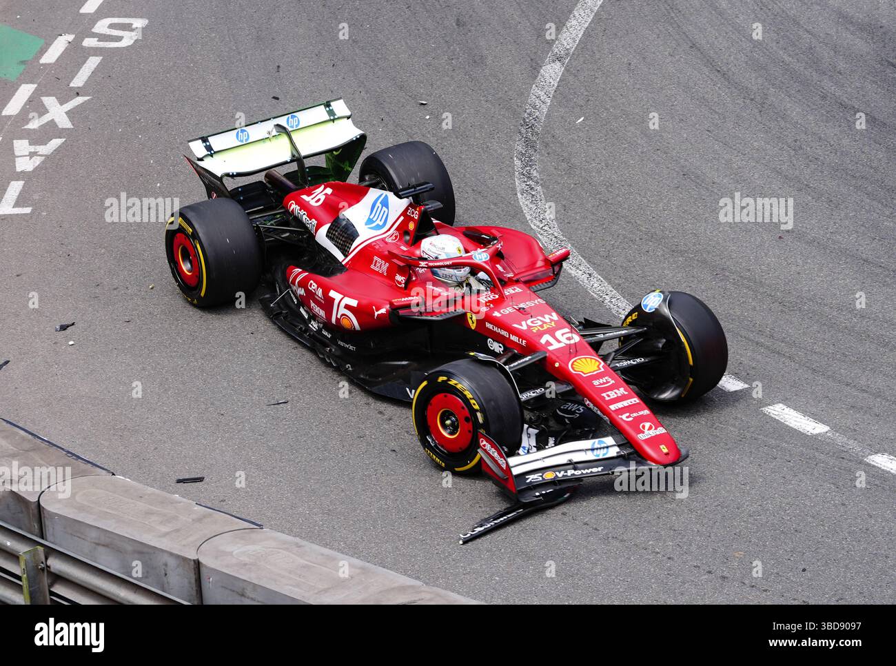 Ferrari's Charles Leclerc after colliding with Aston Martin's Lance ...
