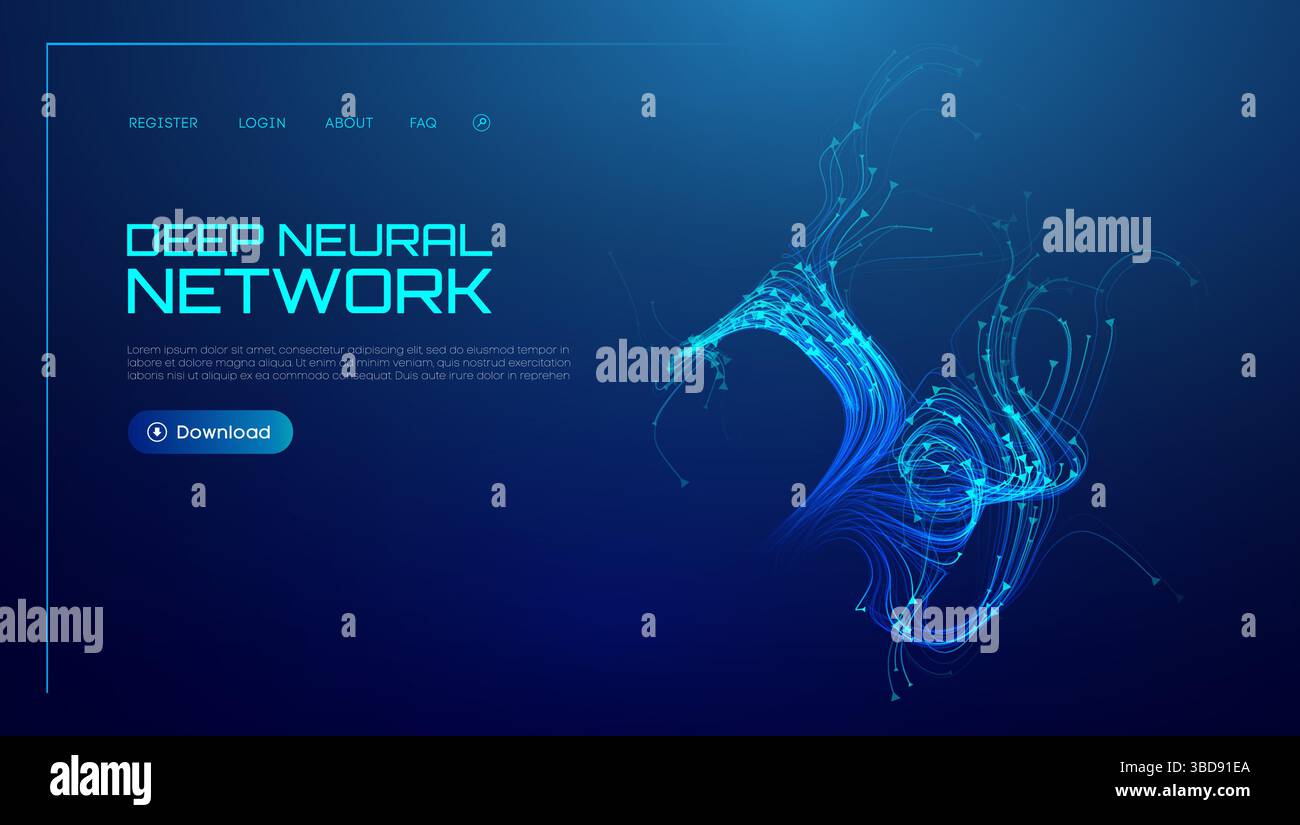 Neural Network Background With Ai Data In Abstract Blue Lines Wave Tech Science With Artificial