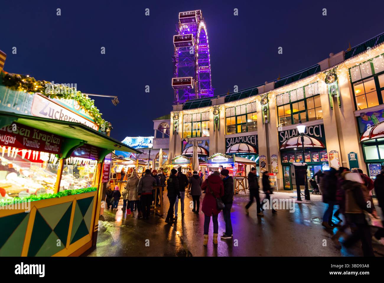 Vienna, Austria - 1.12.2018: Vienna prater park, Austria. Night scene from the famous tourist ...