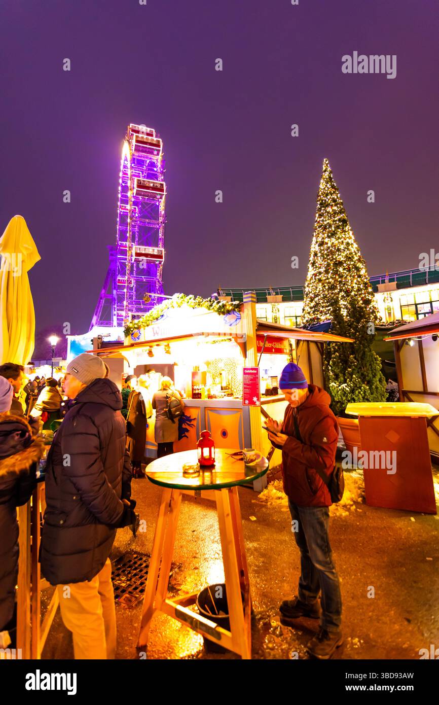 Vienna, Austria - 1.12.2018: Vienna prater park, Austria. Night scene from the famous tourist ...