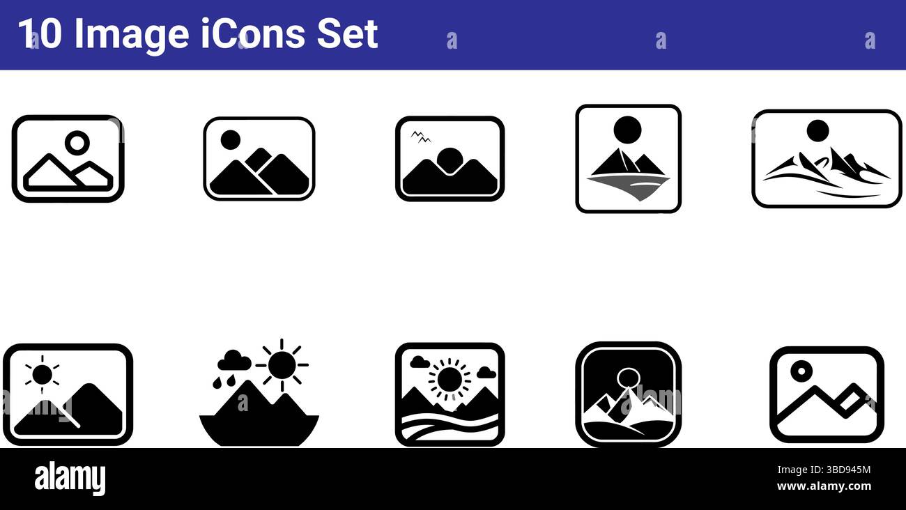 10 Image Gallery Icons Set - Photo & Landscape Symbols Stock Vector ...