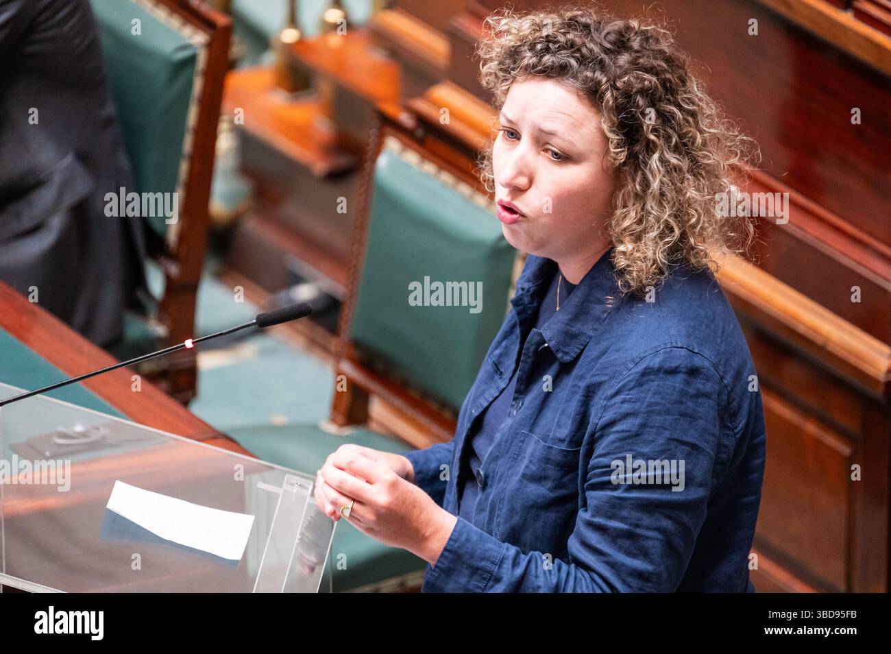 Sarah Schlitz Ecolo Groen at the plenary session of the Chamber at the ...