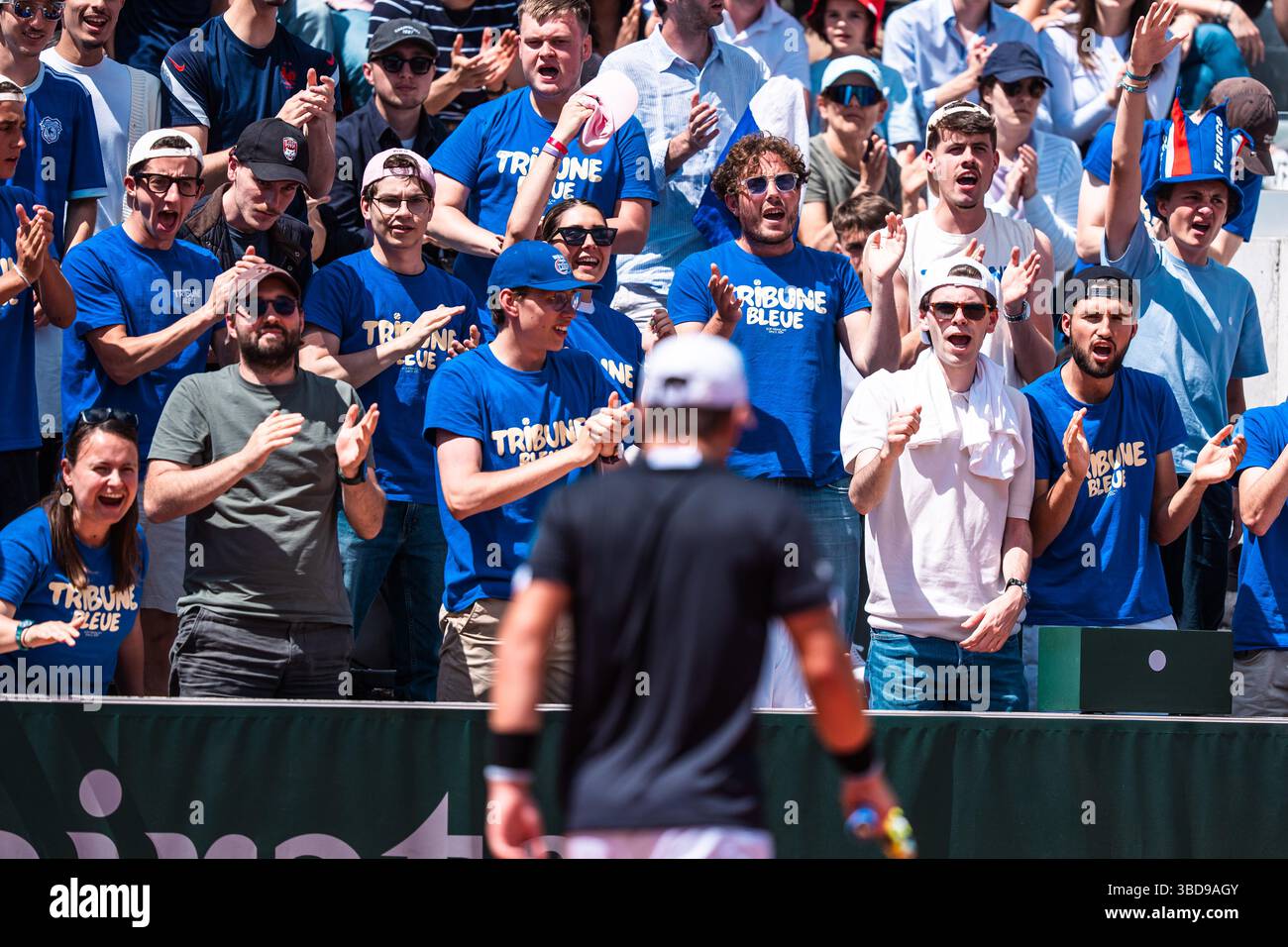 La tribune blue cheering for Clement TABUR of France during the ...