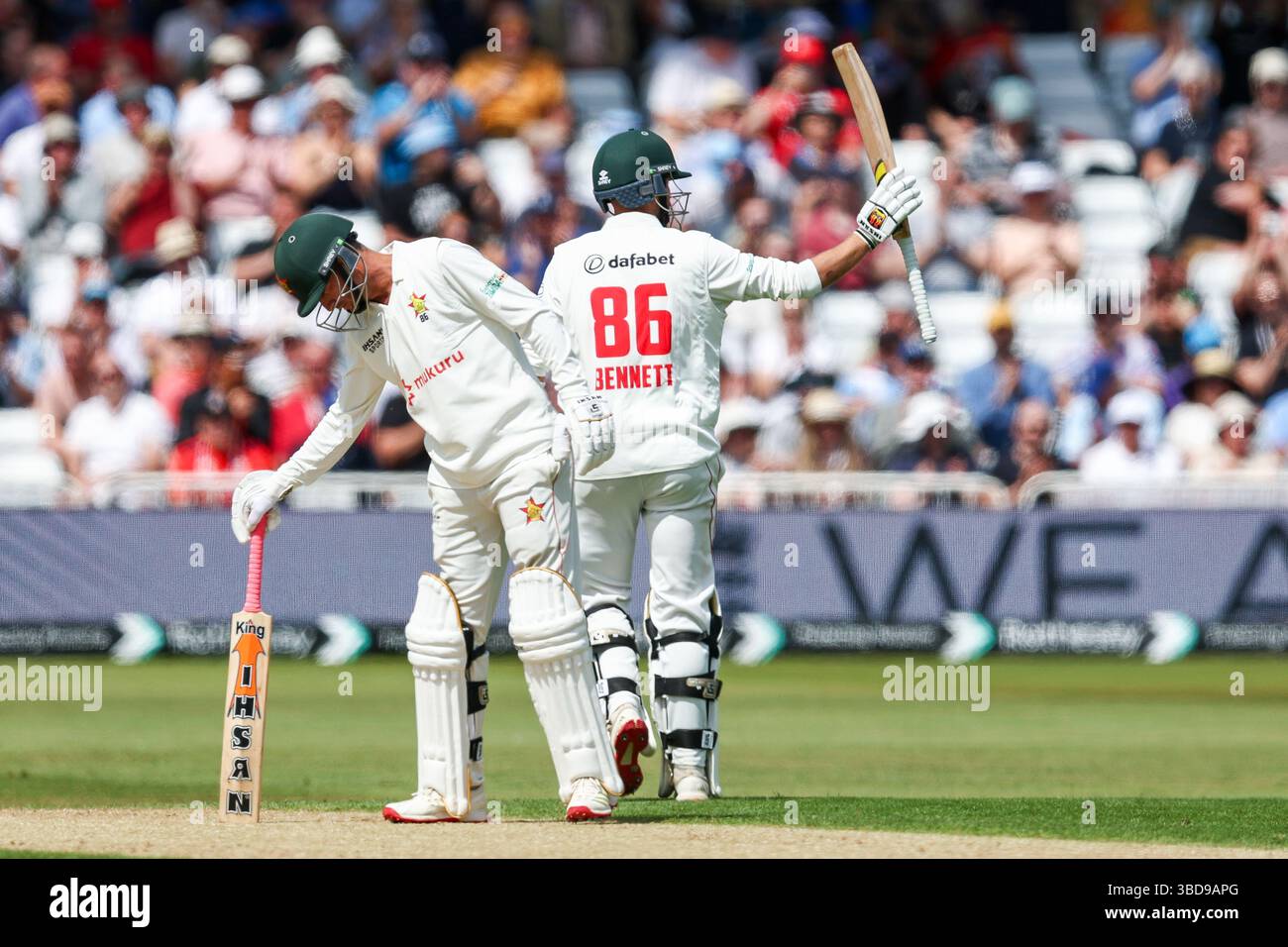 Nottingham, UK. 23rd May, 2025. #86, Brian Bennett of Zimbabwe raises ...