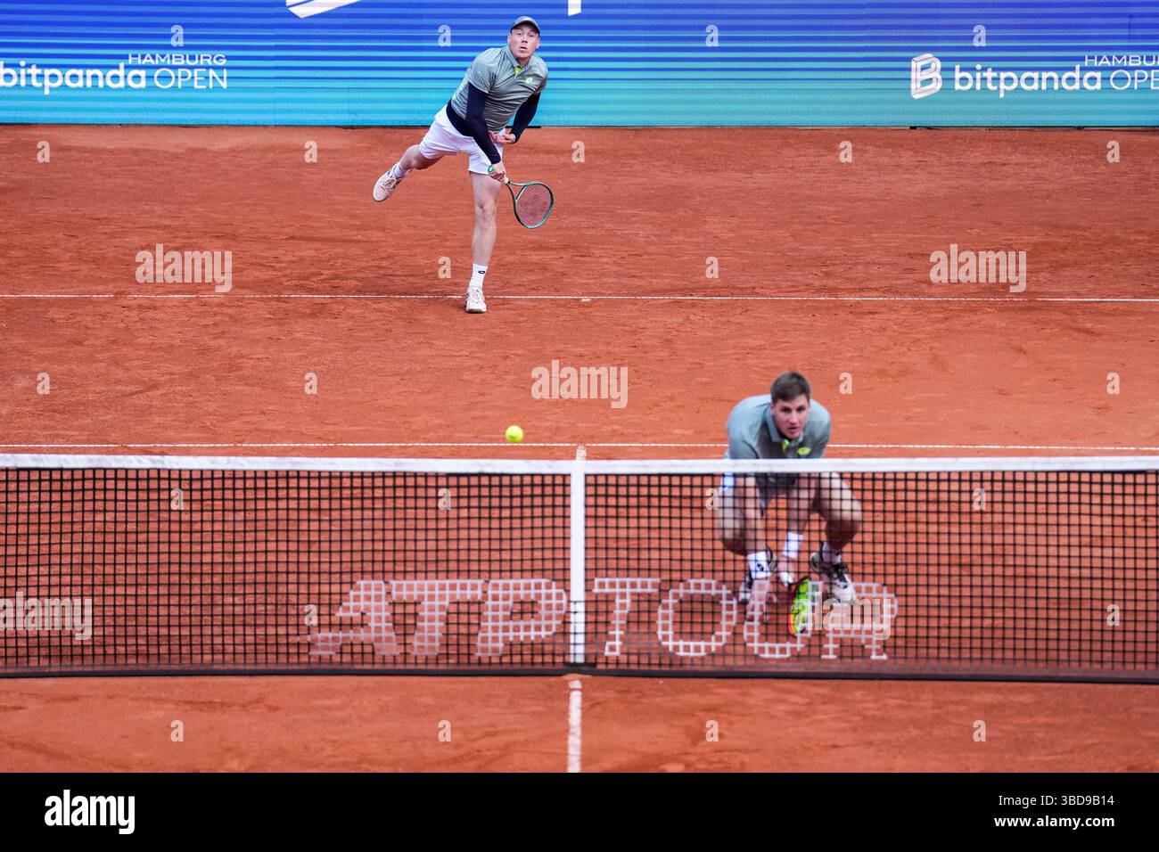 HAMBURG, GERMANY - MAY 23: Harri Heliovaara of Finland serves in his ...