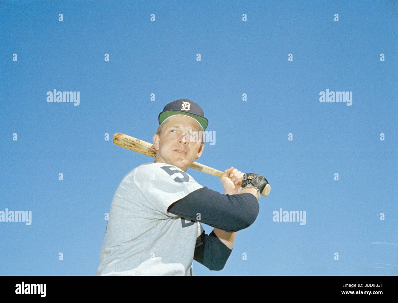 Detroit Tigers outfielder, Jim Northrup poses with a baseball bat in ...