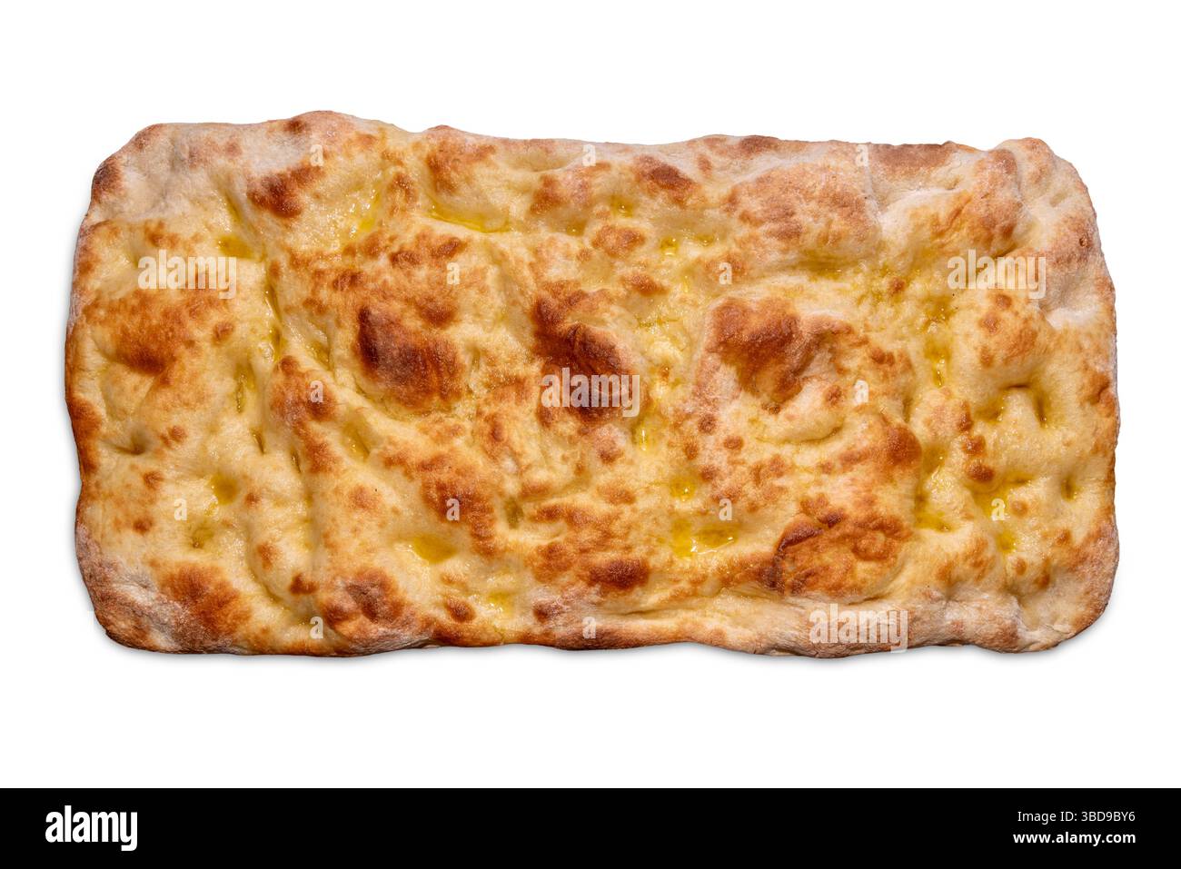 Flatbread focaccia or crushed flat bread with olive oil, isolated on ...