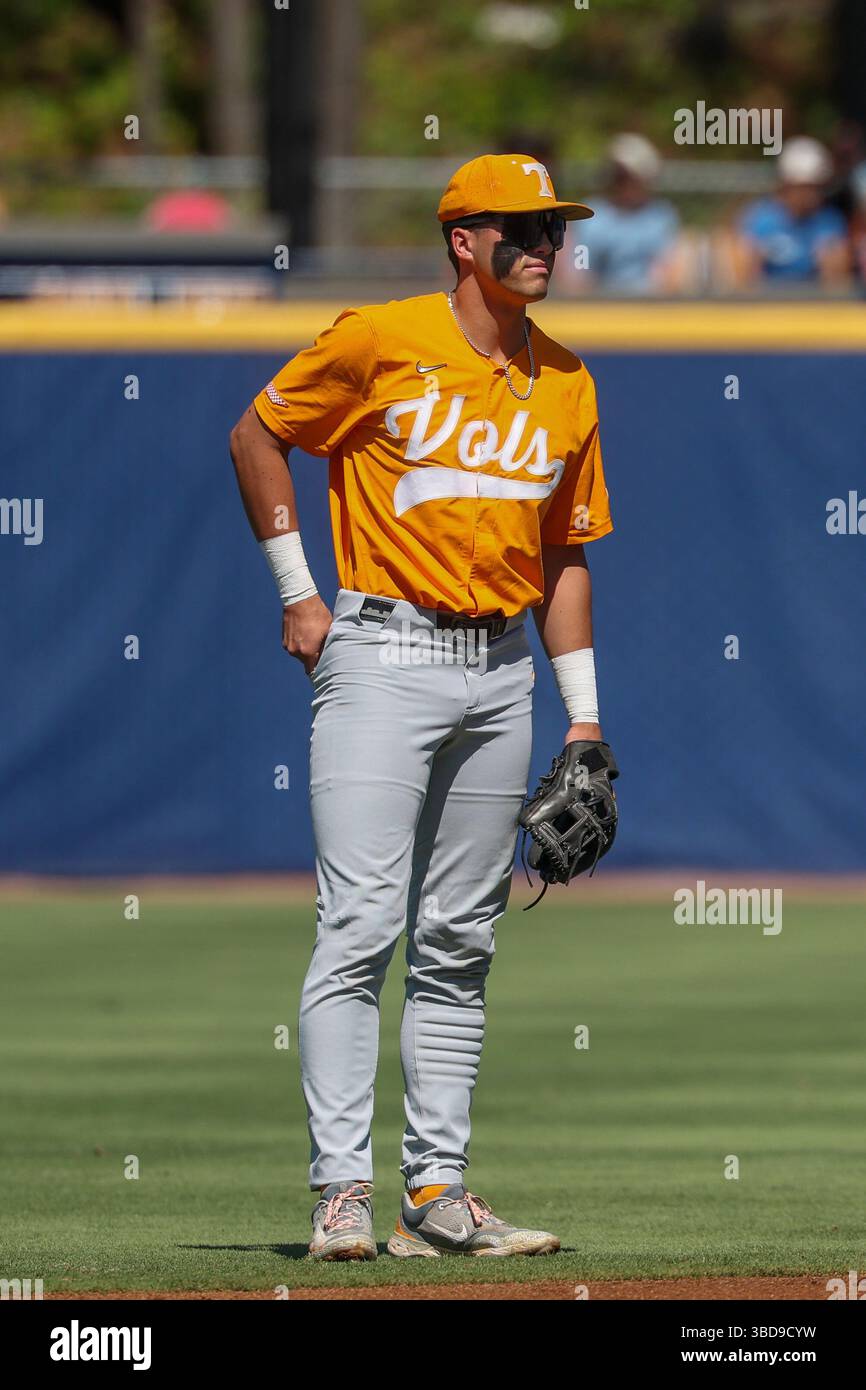 HOOVER, AL - MAY 22: Tennessee infielder Dean Curley (1) readies for ...