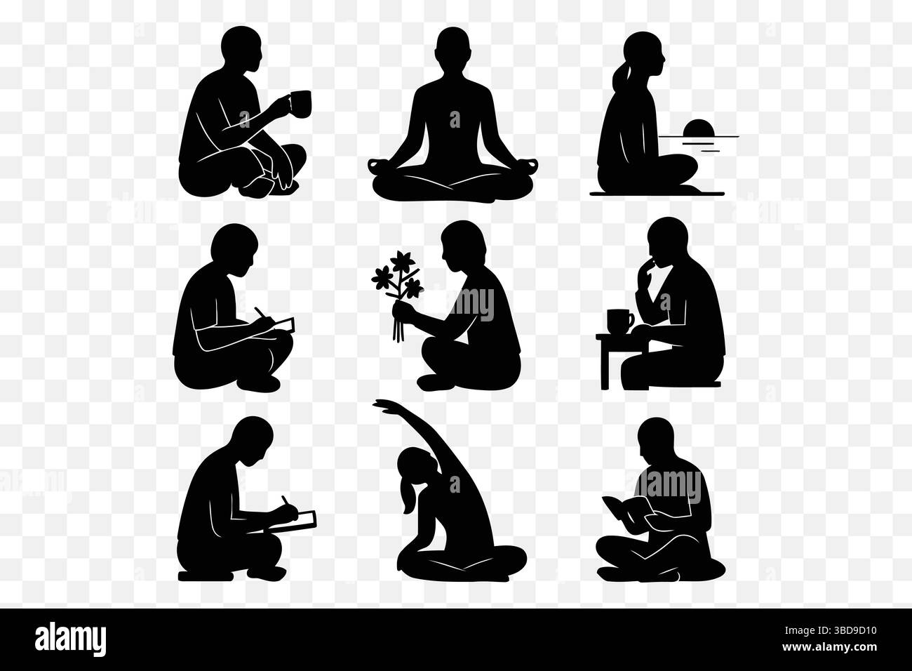 Mindfulness Silhouette Vector Set – Self-Care, Meditation, and Peaceful ...