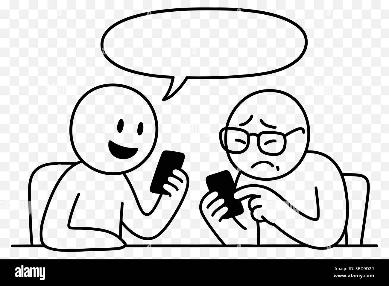 . Editable Comic Illustration of Two Characters Talking with Phones ...