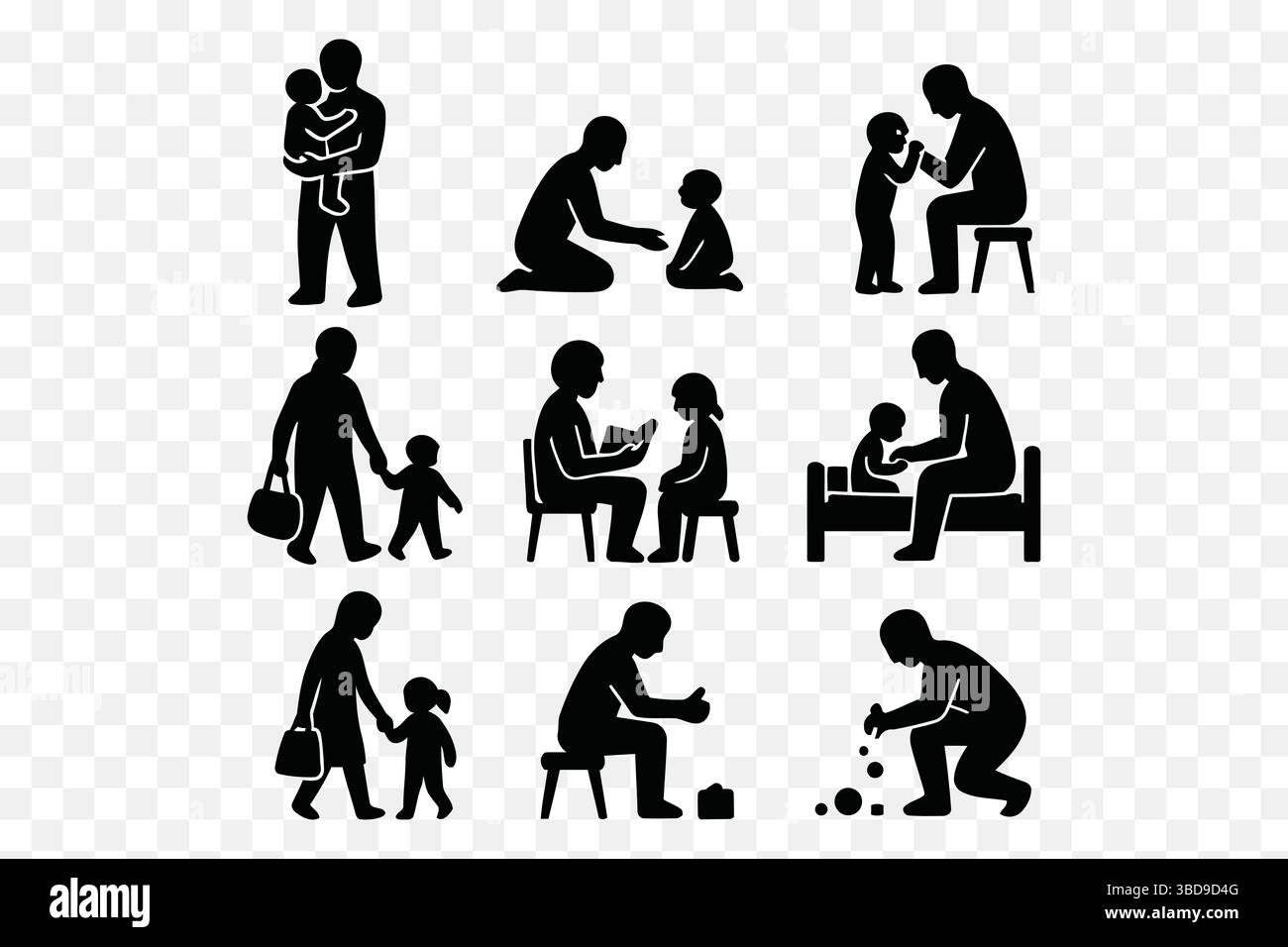 Parent and Child Silhouette Vector Set – Daily Family Moments & Caring ...