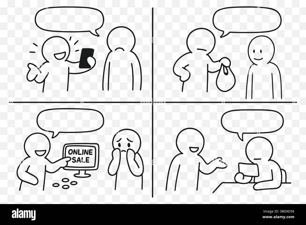 Editable Comic Strip of Funny Shopping and Spending Moments – 4-Panel ...