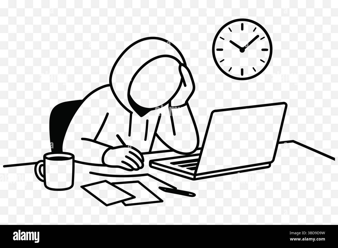 Overworked Student or Freelancer at Midnight – Minimalist Stress ...