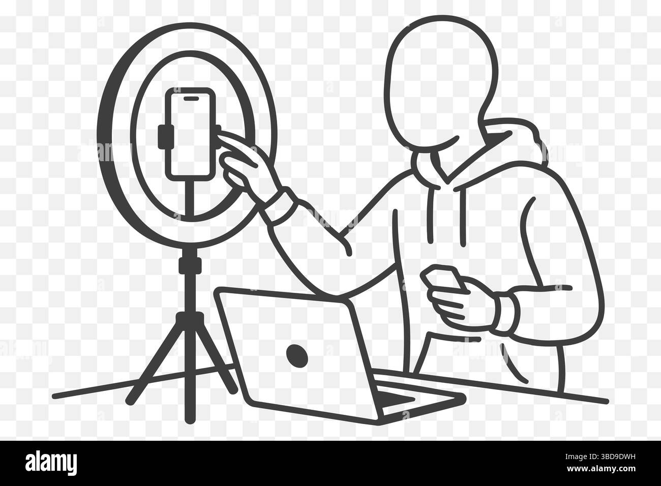 Minimalist Line Art of Faceless Content Creator with Ring Light and ...