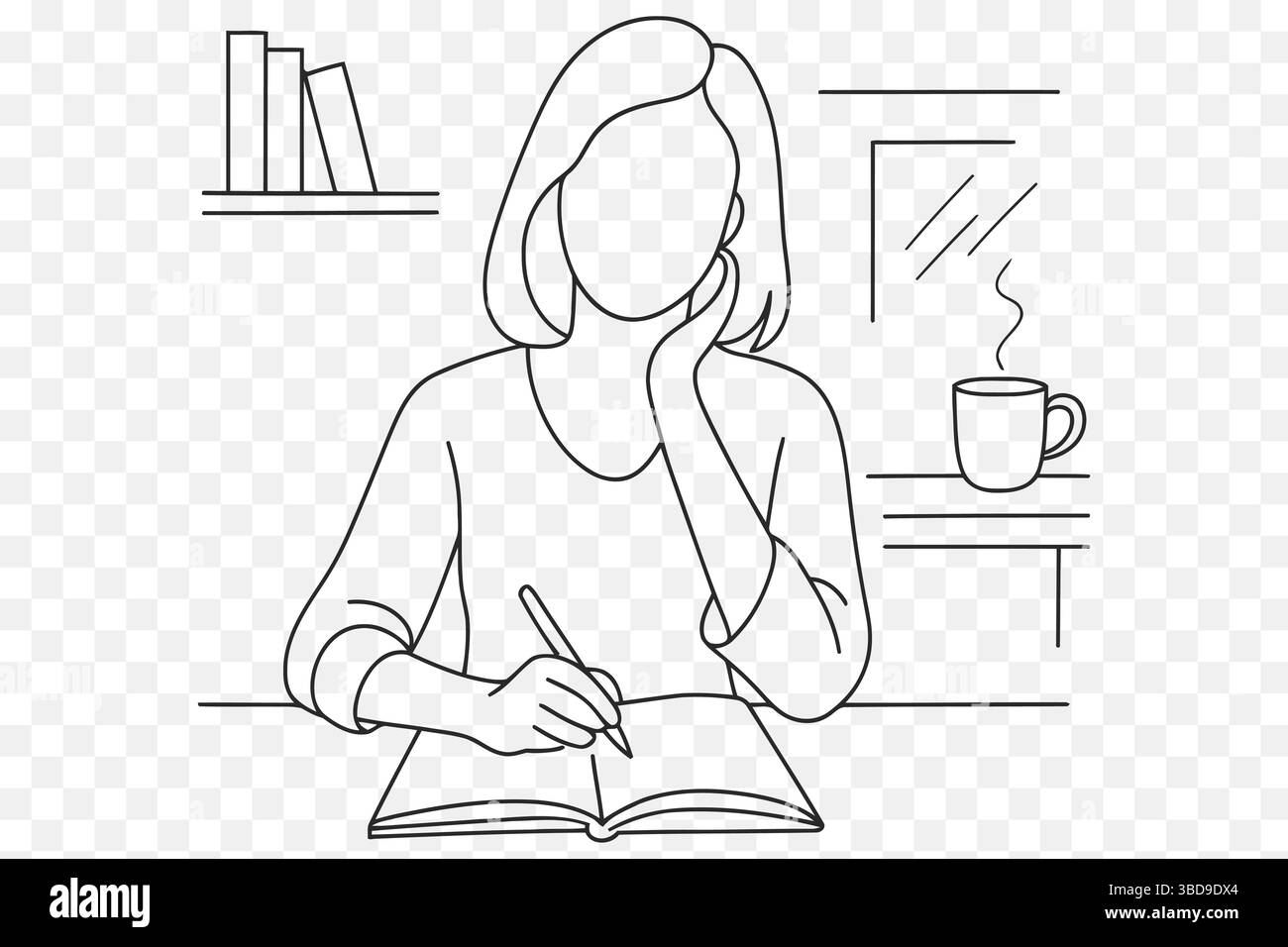 Woman journaling line art hi-res stock photography and images - Alamy