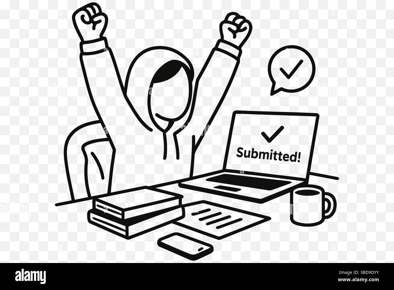 Minimalist Submission Celebration – Vector Line Art of Task Completion ...