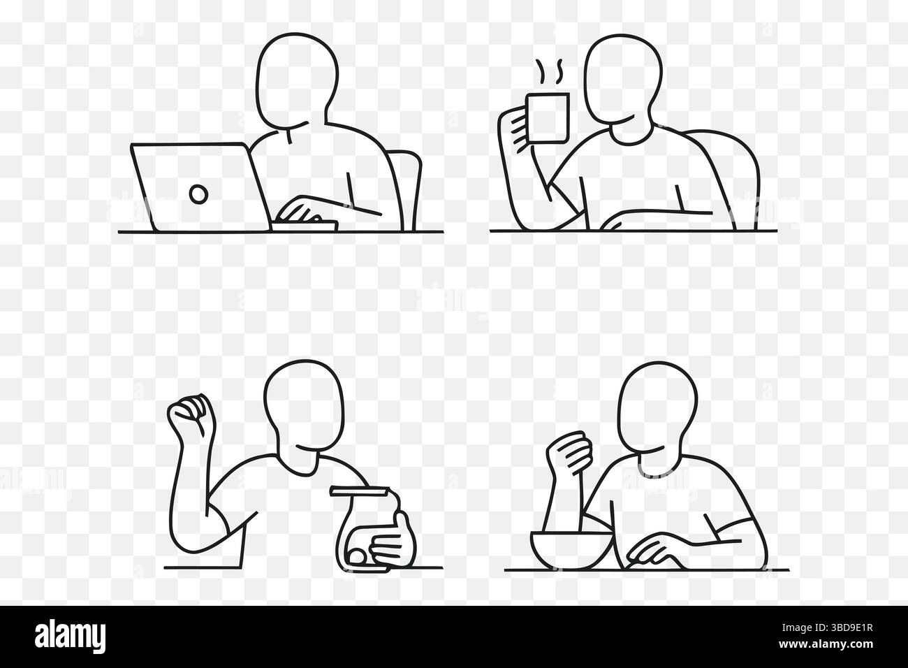 One-Line Minimalist Lifestyle Set – Working, Drinking, Eating, Relaxing ...