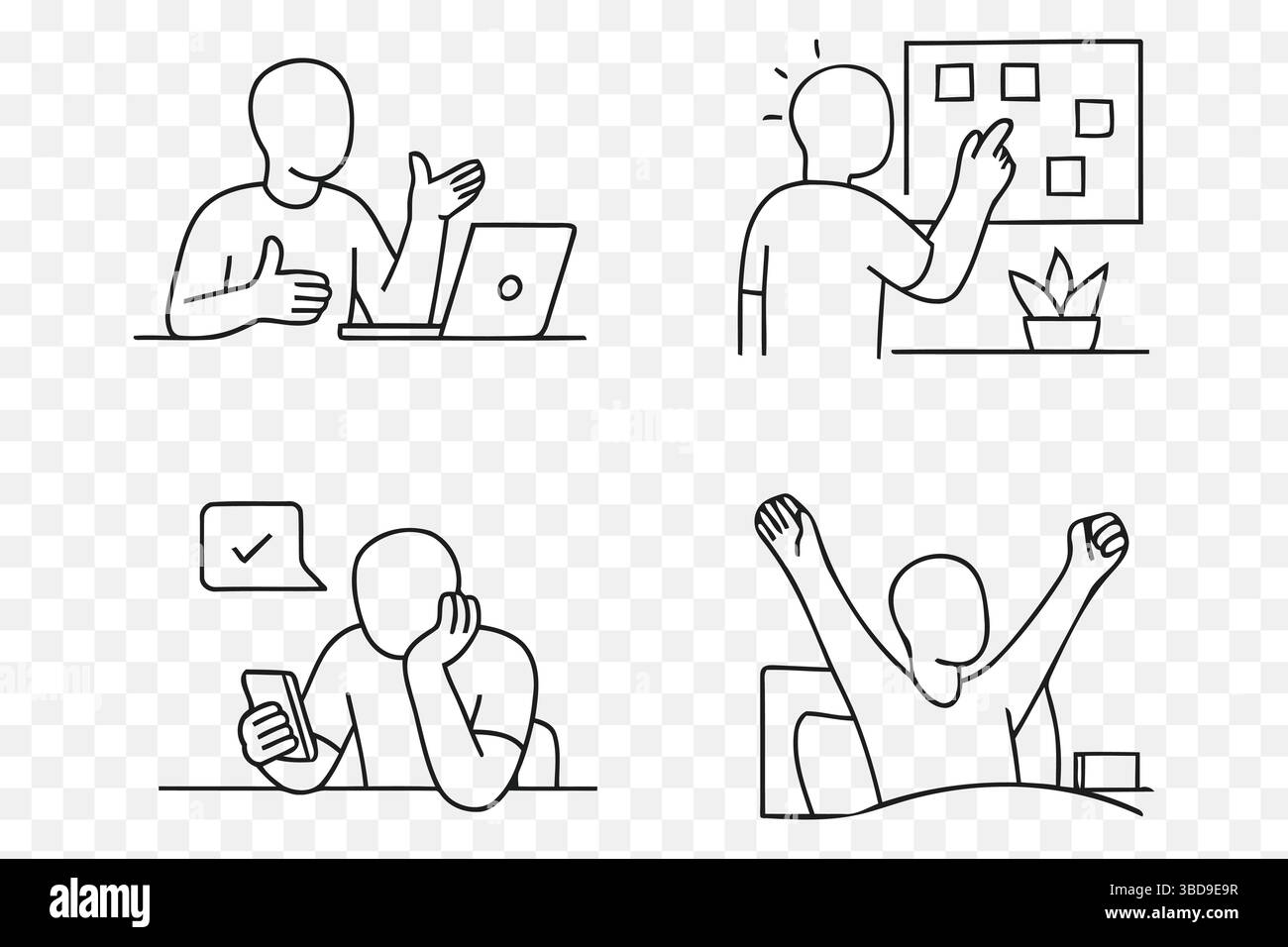 One-Line Minimalist People Icons – Planning, Chatting, Reacting, Waking ...