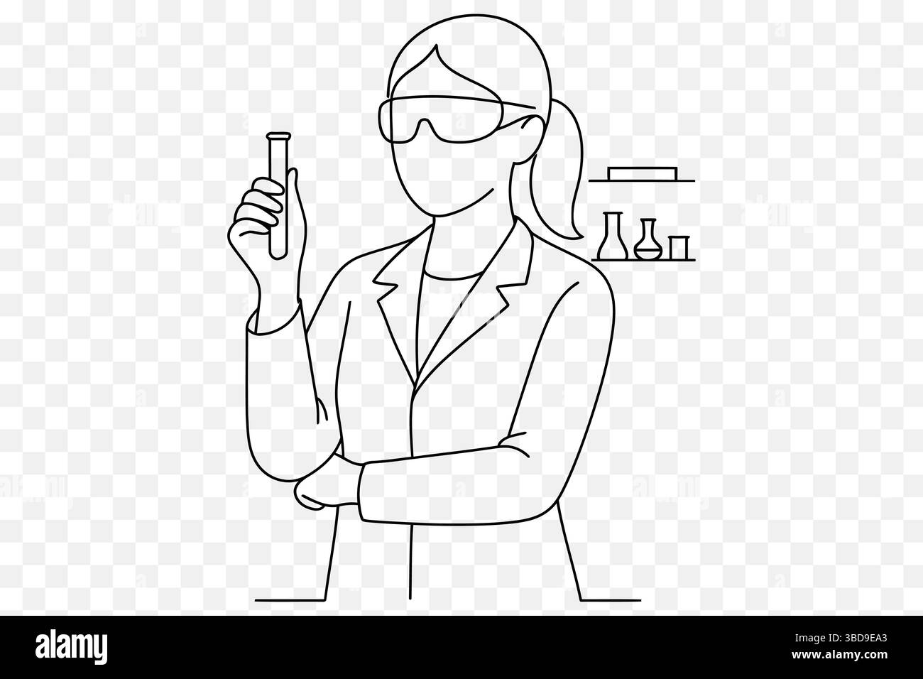 Minimalist Female Scientist Line Art – One-Line Woman Holding Test Tube ...